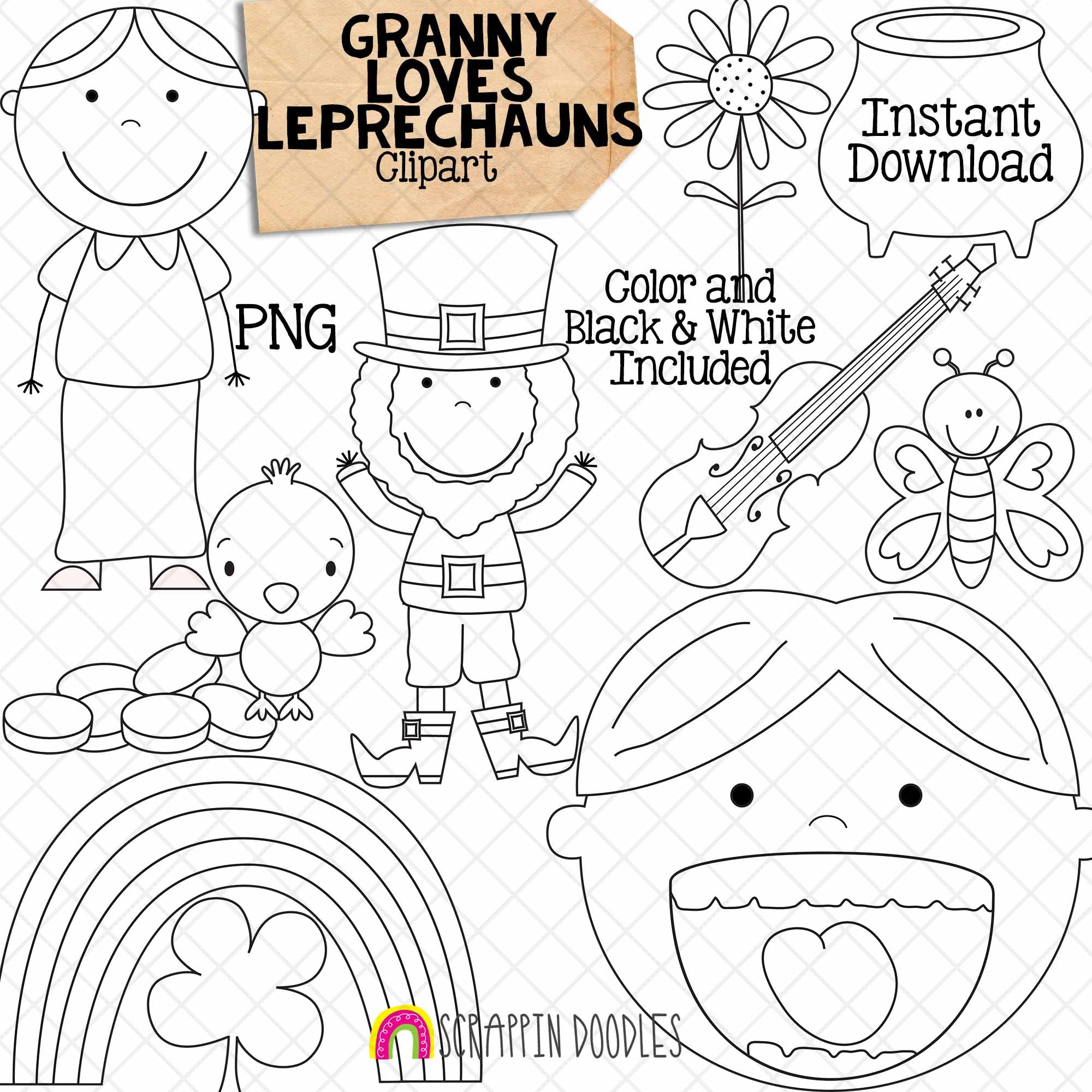 Granny Loves Leprechauns Clip Art - Old Lady Swallowed a Clover - Comm ...