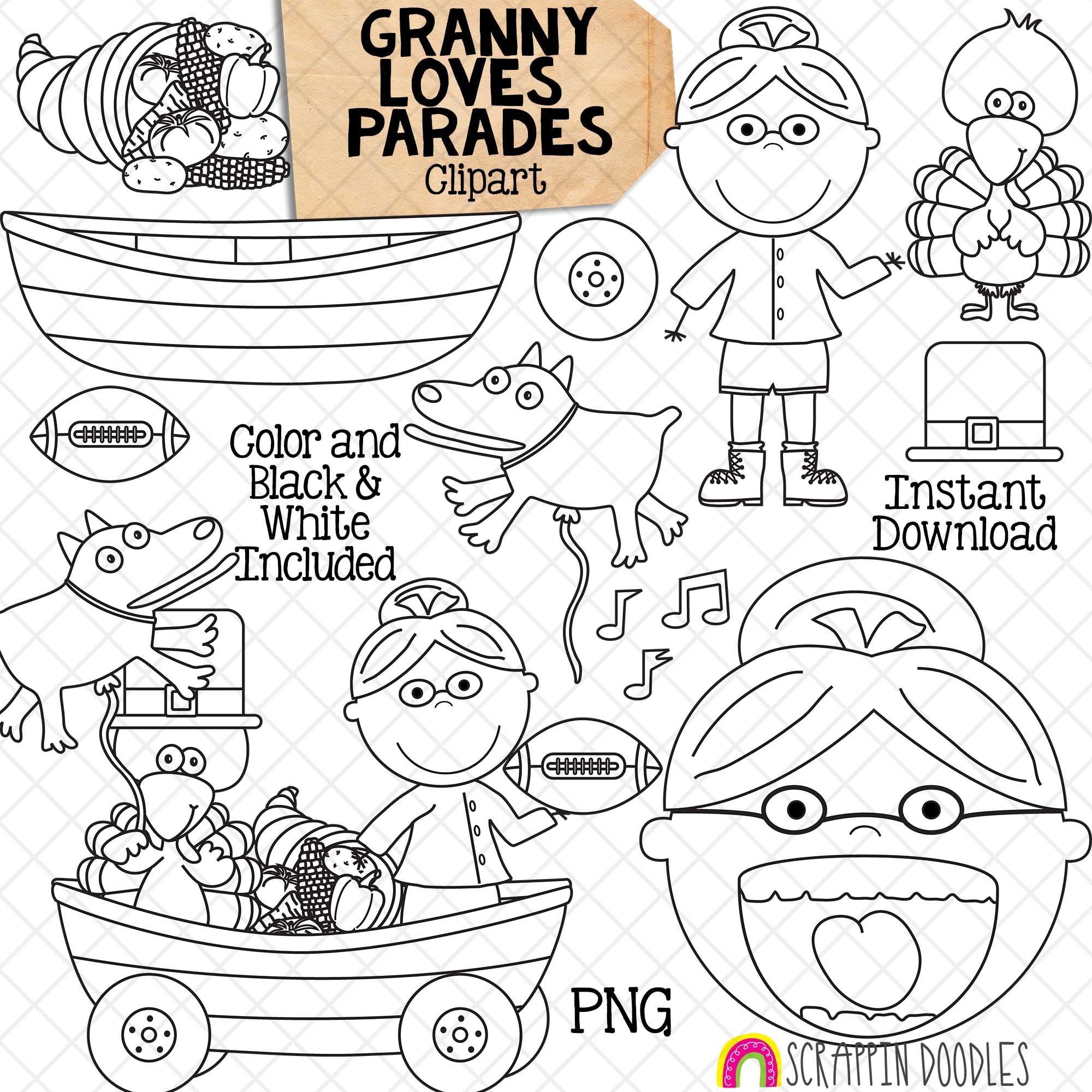 Granny Loves Parades Clip Art - Old Lady Swallowed a Turkey Graphics ...