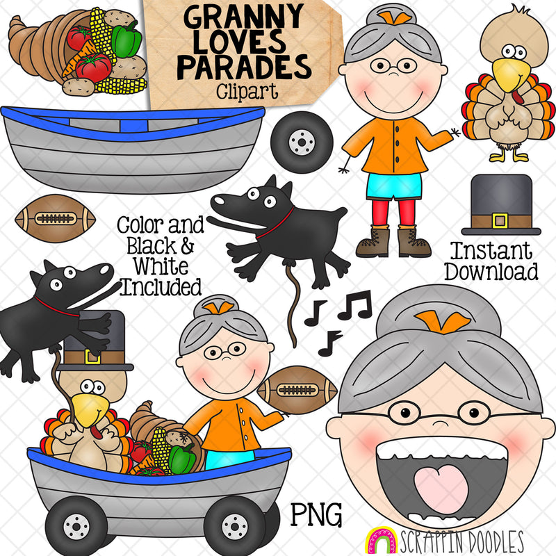Granny Loves Parades Clip Art - Old Lady Swallowed a Turkey Graphics ...