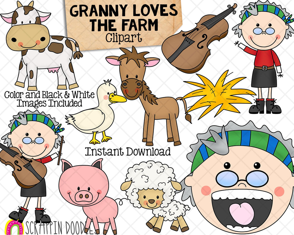 Granny Loves The Farm Clip Art - Commercial Use PNG – Scrappin Doodles