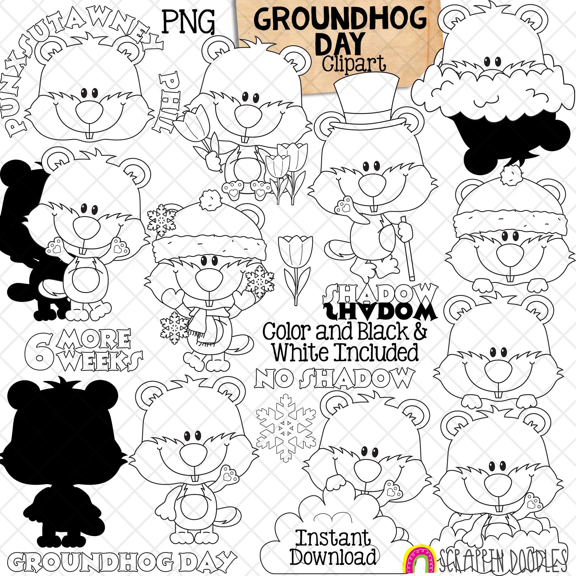 Groundhog Day Clip Art - Punxsutawney Phil Clipart - Ground Hog Shadow ...