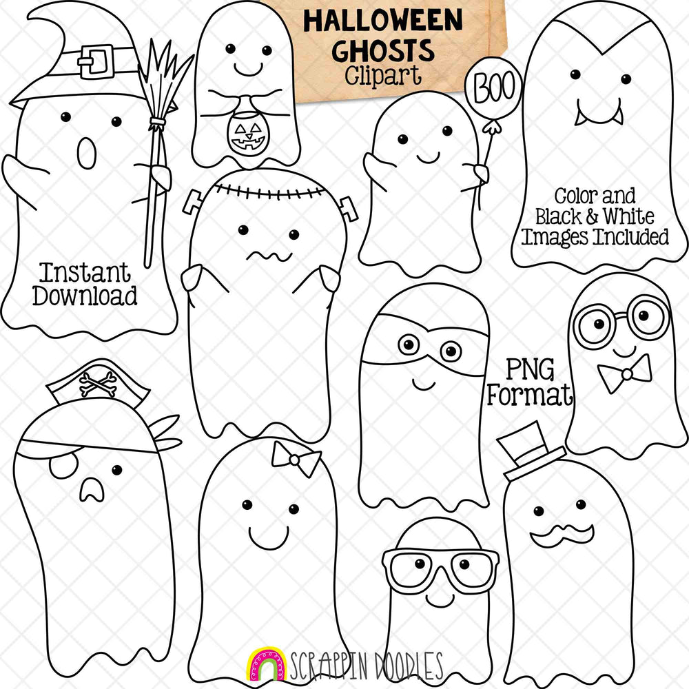 Halloween Ghost Clip Art - Cute Dress Up Ghosts - Ghosts in Costumes ...