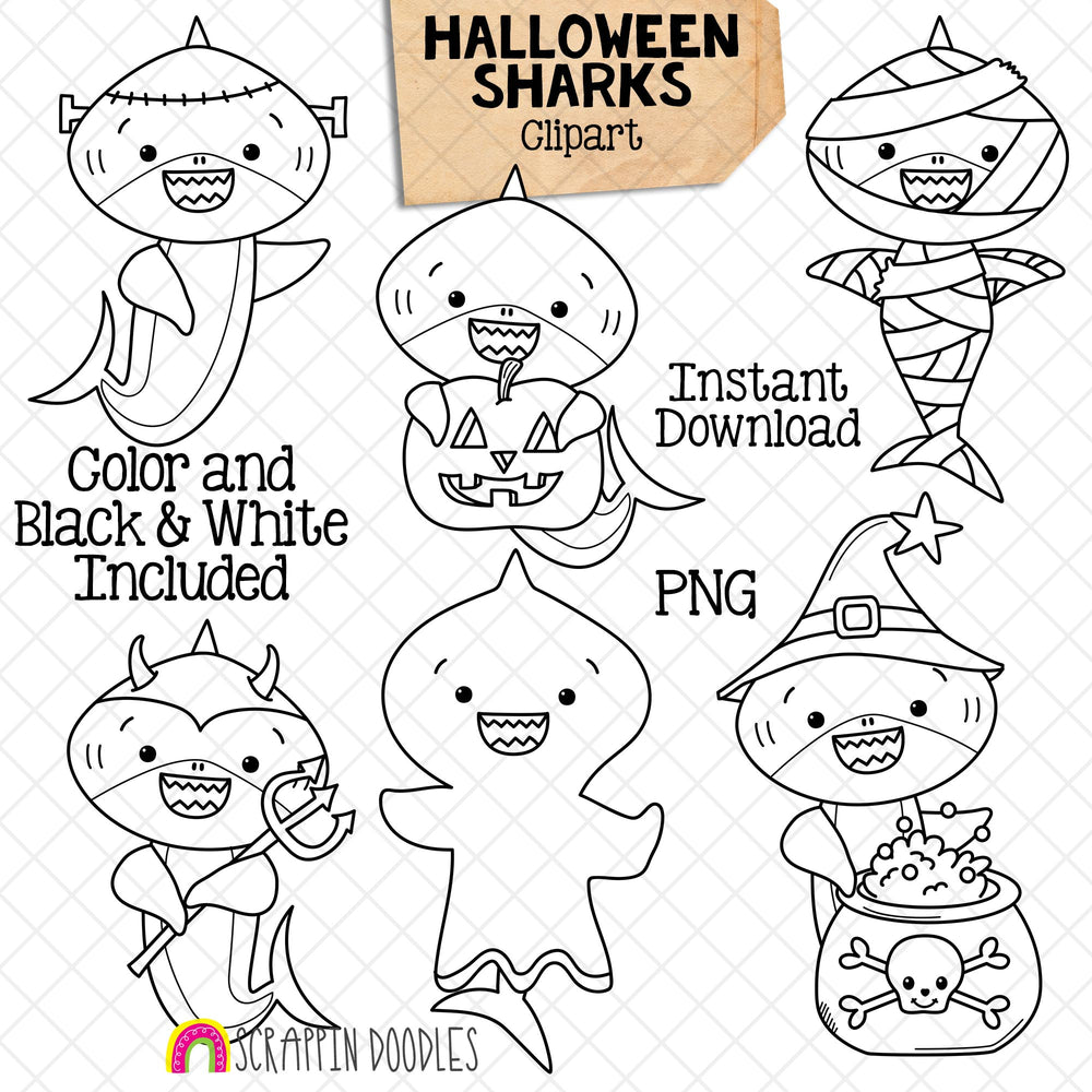 Halloween Sharks Clip Art - Grey Shark Clipart - Baby Shark - Commerci ...