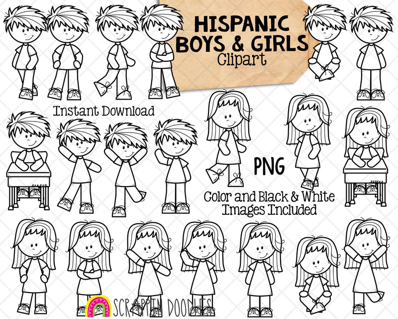 Hispanic Boys and Girls Kids ClipArt - Multi Cultural Children Posing ...