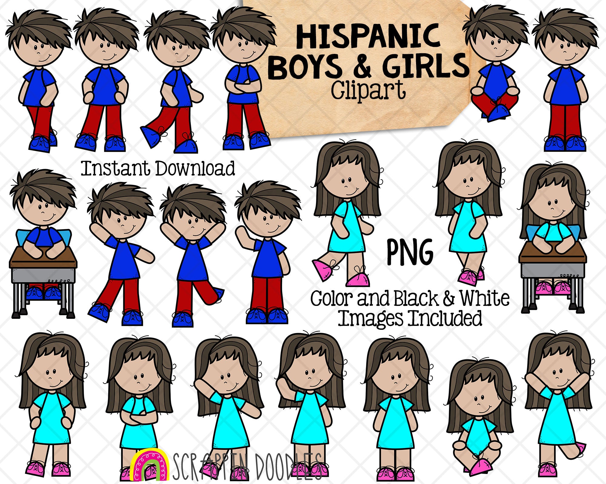 Hispanic Boys and Girls Kids ClipArt - Multi Cultural Children Posing ...