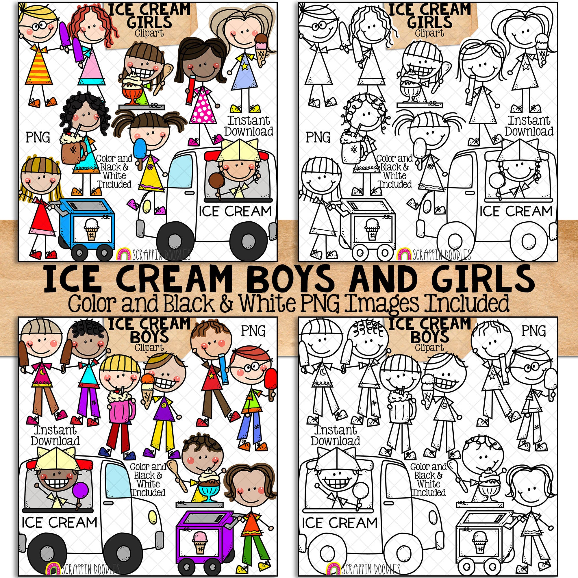 Doodle Kids Clipart Bundle - Doodle Boys and Girls Bundle 1 – Scrappin ...