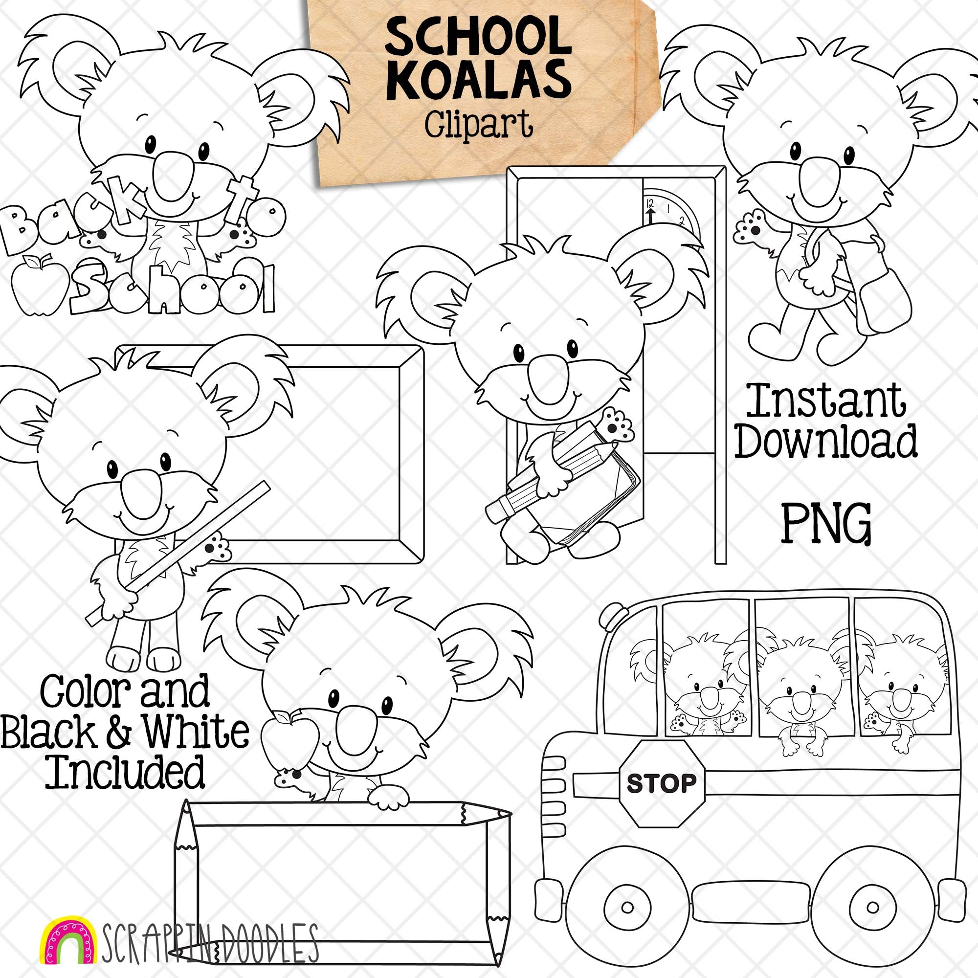 Koala ClipArt - Cute School Koala Bears Graphics - Commercial Use - PN ...