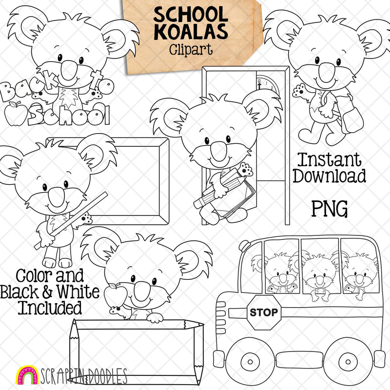 Koala ClipArt - Cute School Koala Bears Graphics - Commercial Use - PN ...
