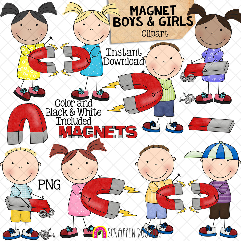 Magnet Boys and Girls Clipart - Kids Playing With Magnets – Scrappin ...