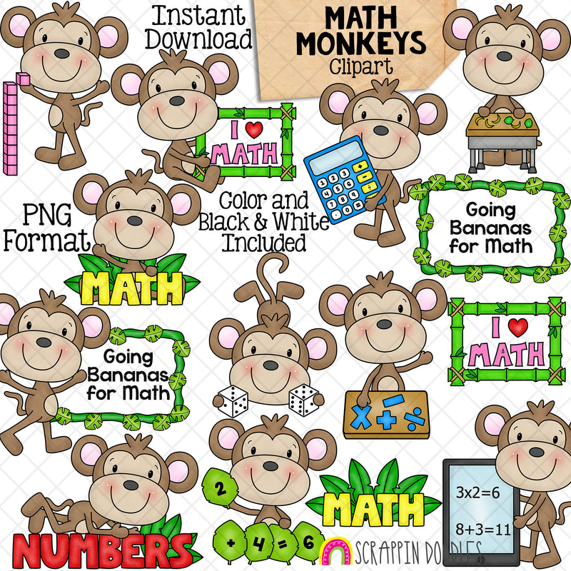 Monkey Clip Art - Monkeys Doing Math - Jungle Animals - Learning Math ...