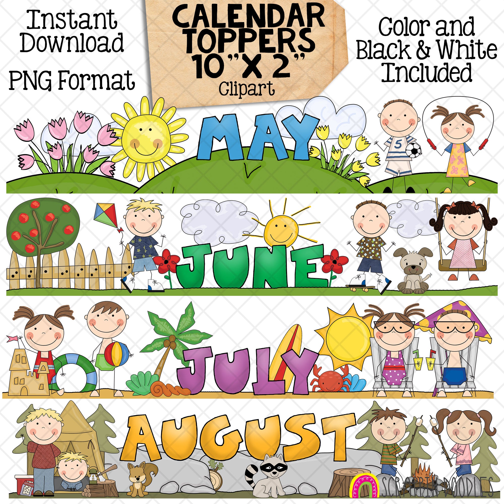 Monthly Calendar Toppers - January through December - Seasonal - Holid ...