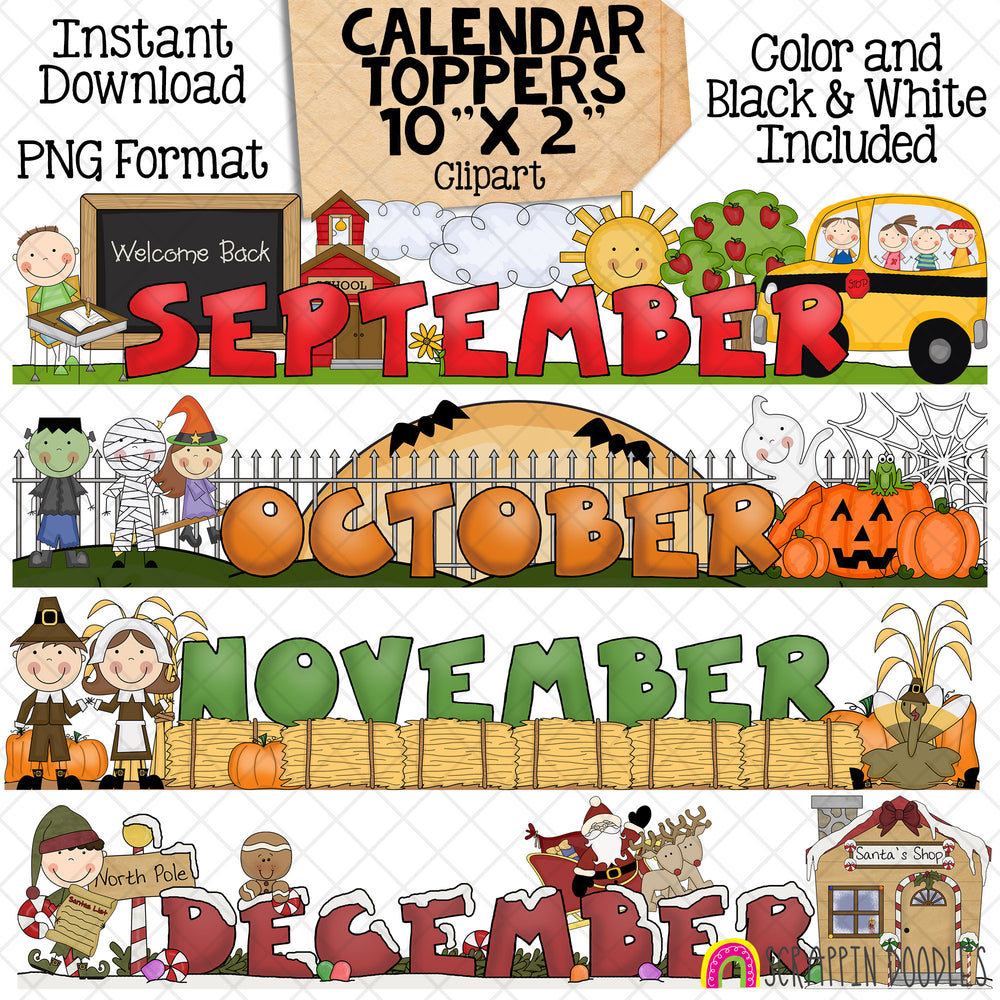 Monthly Calendar Toppers - January through December - Seasonal - Holid ...