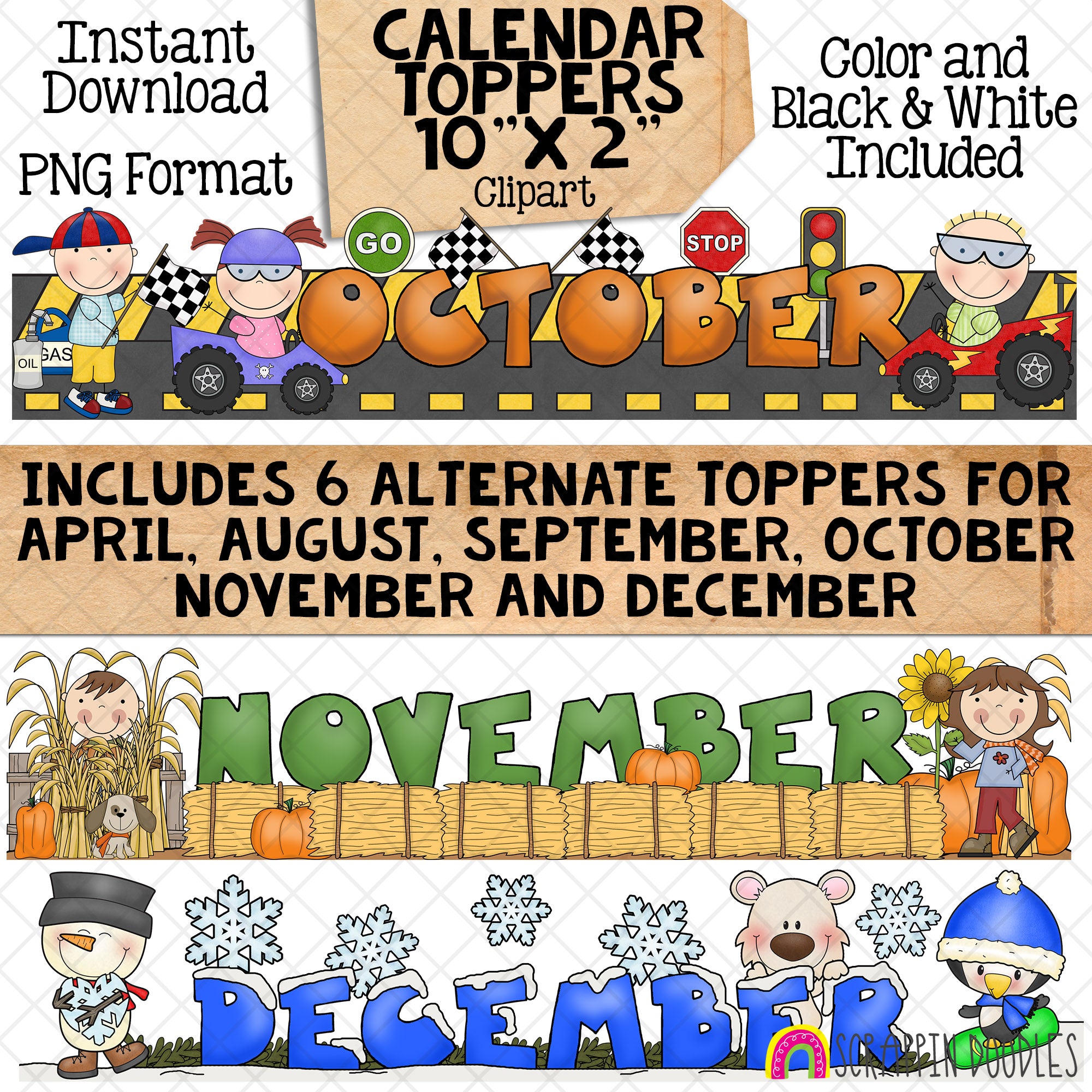 Monthly Calendar Toppers - January through December - Seasonal - Holid ...