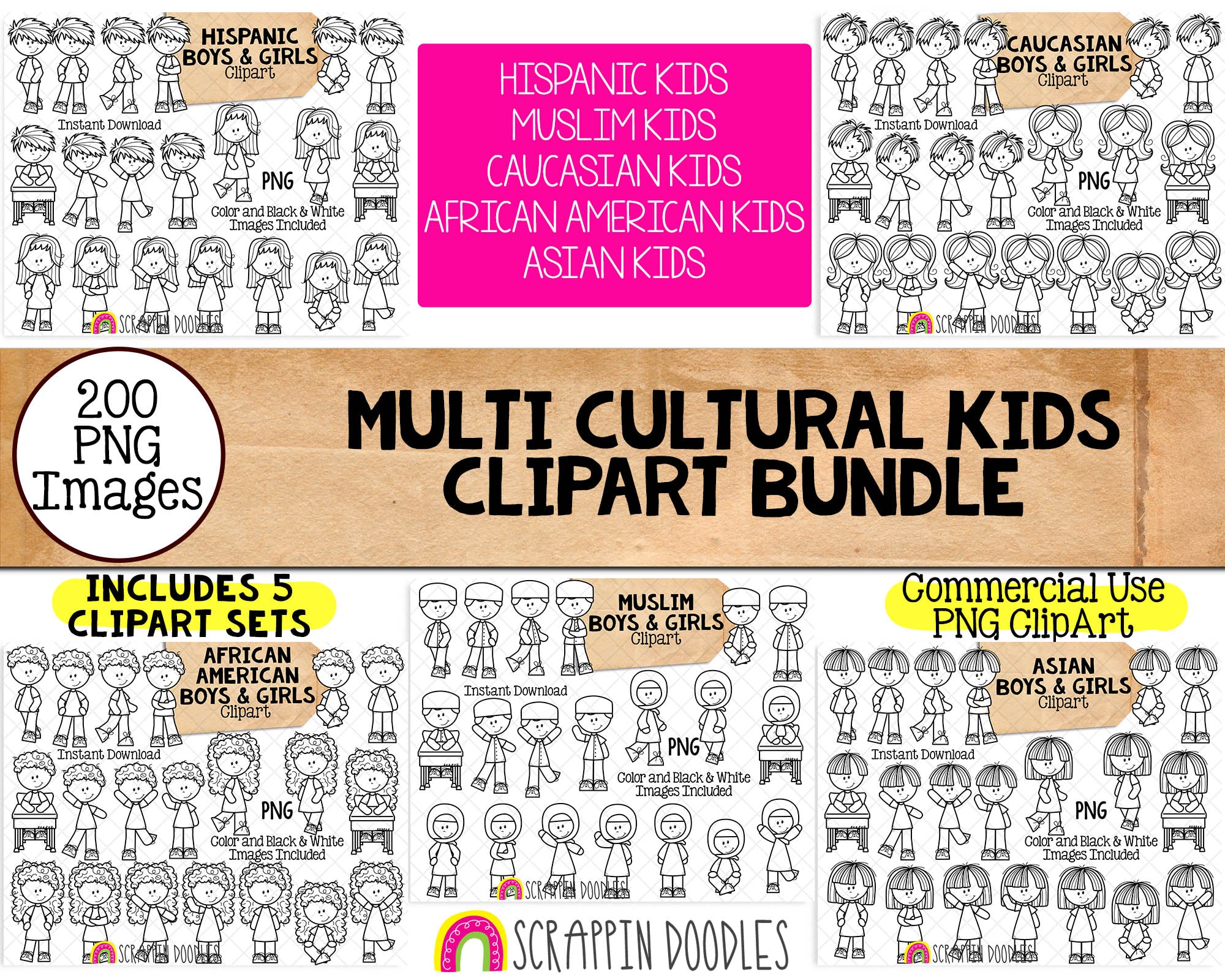 MultiCultural Kids ClipArt Bundle - Children Posing Graphics – Scrappin ...