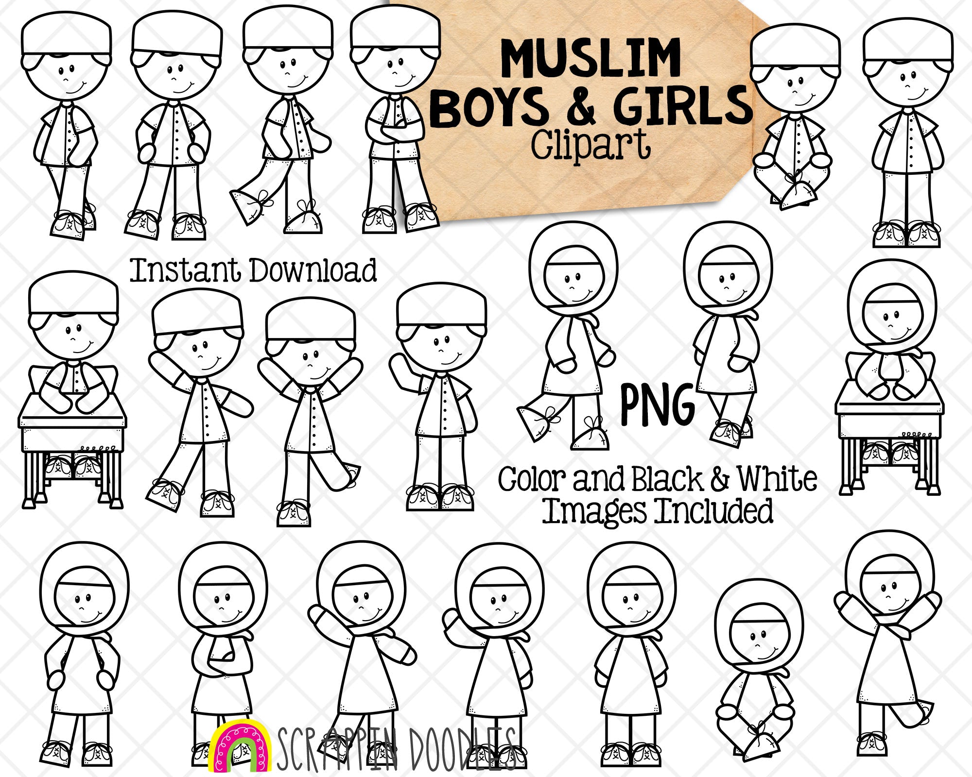 Muslim Boys and Girls Kids ClipArt - Multi Cultural Children Posing Gr ...