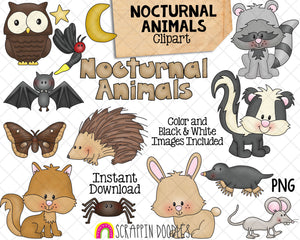 Nocturnal Animals ClipArt - Porcupine - Moth - Mole - Skunk - Commerci ...