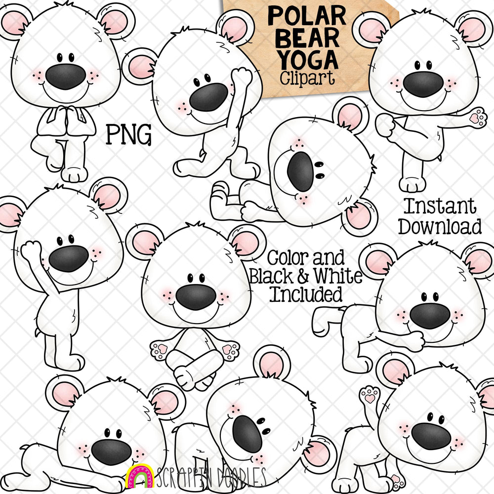 Polar Bear Yoga Clip Art - Stretching Clipart - Polar Bears Doing Yoga ...