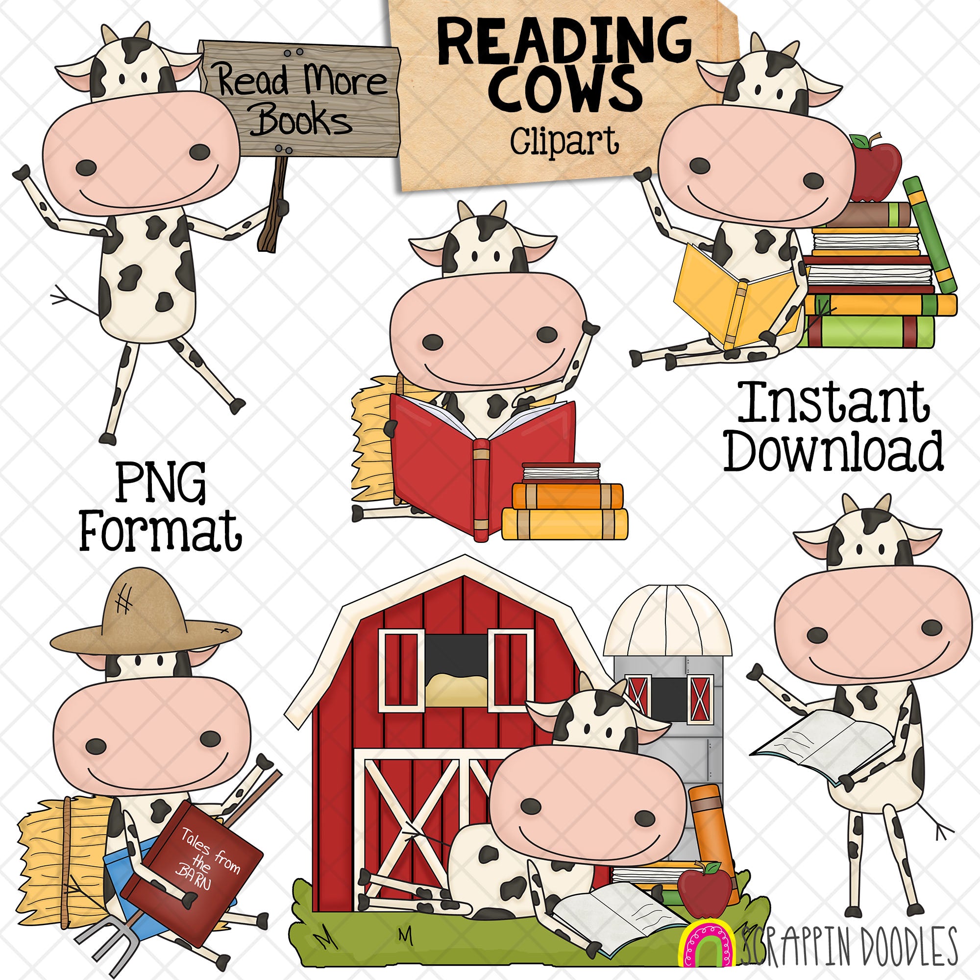 Reading Cows ClipArt - Cows Reading Books - Barn Readers - Cow Holding ...