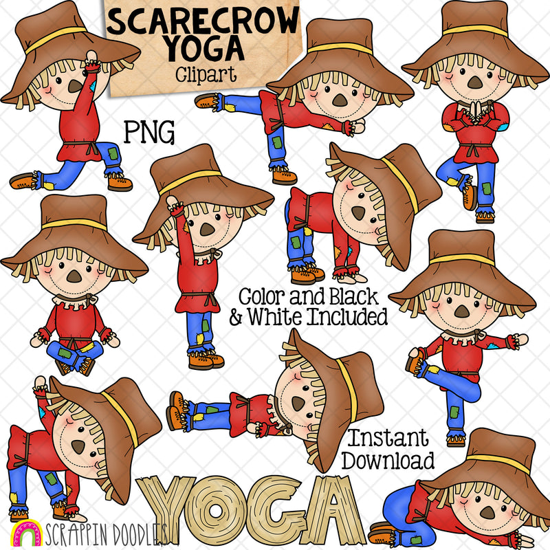 Scarecrow Yoga Clip Art - Stretching Clipart - Scarecrows Doing Yoga P ...