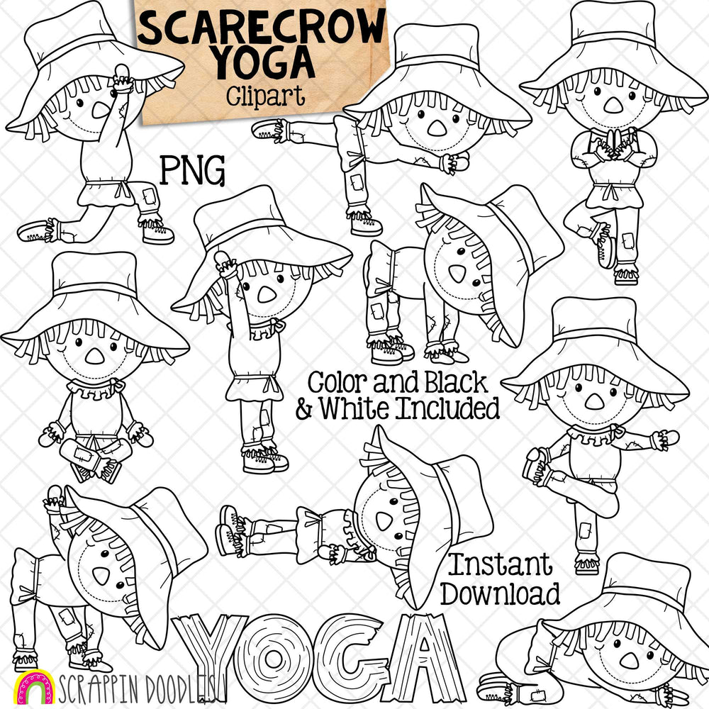 Scarecrow Yoga Clip Art - Stretching Clipart - Scarecrows Doing Yoga P ...