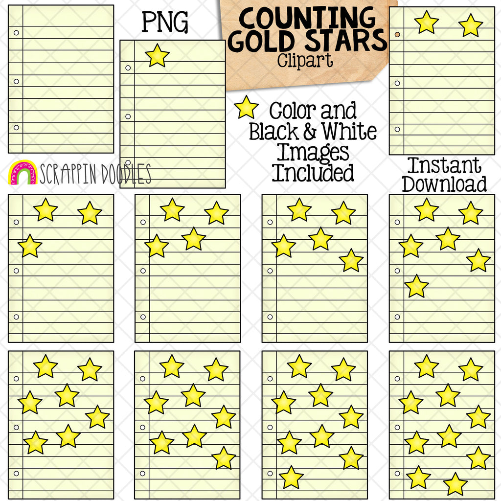 Counting Gold Star ClipArt - School Counting - Gold Stars on Paper - S ...