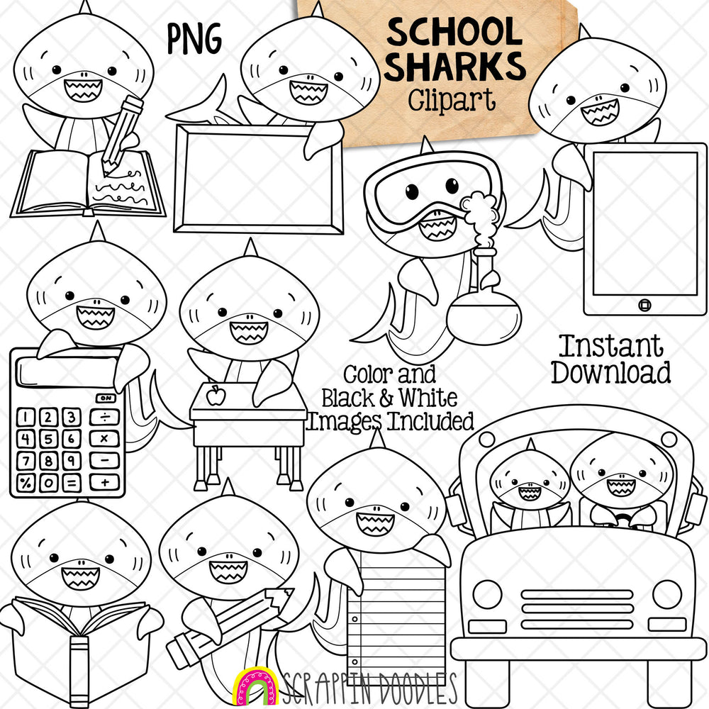 School Sharks Clip Art - Grey Shark Clipart - Sharks on School Bus - W ...