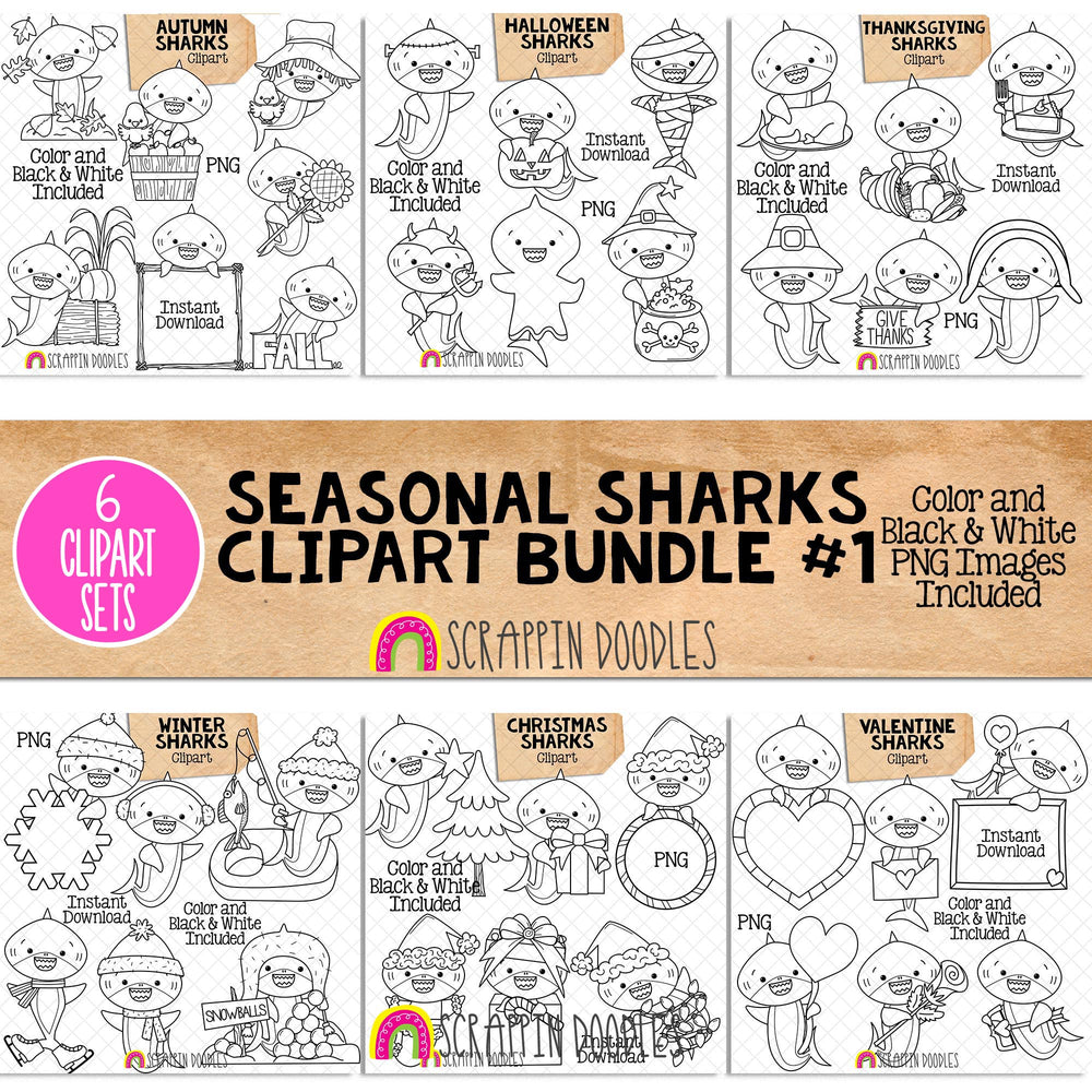 Seasonal Shark Clip Art Bundle - Grey Shark Clipart - Baby Shark ...