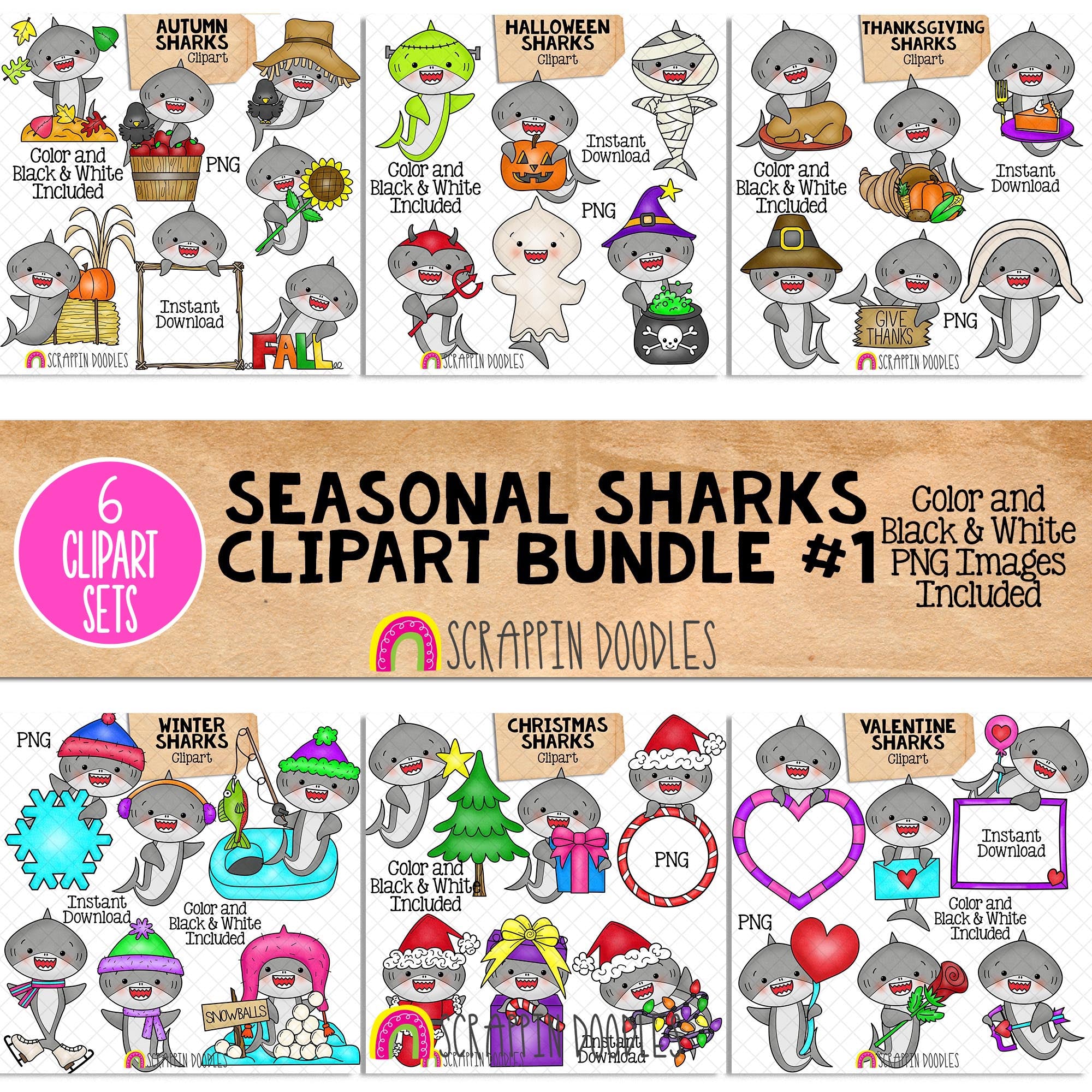 Seasonal Shark Clip Art Bundle - Grey Shark Clipart - Baby Shark ...