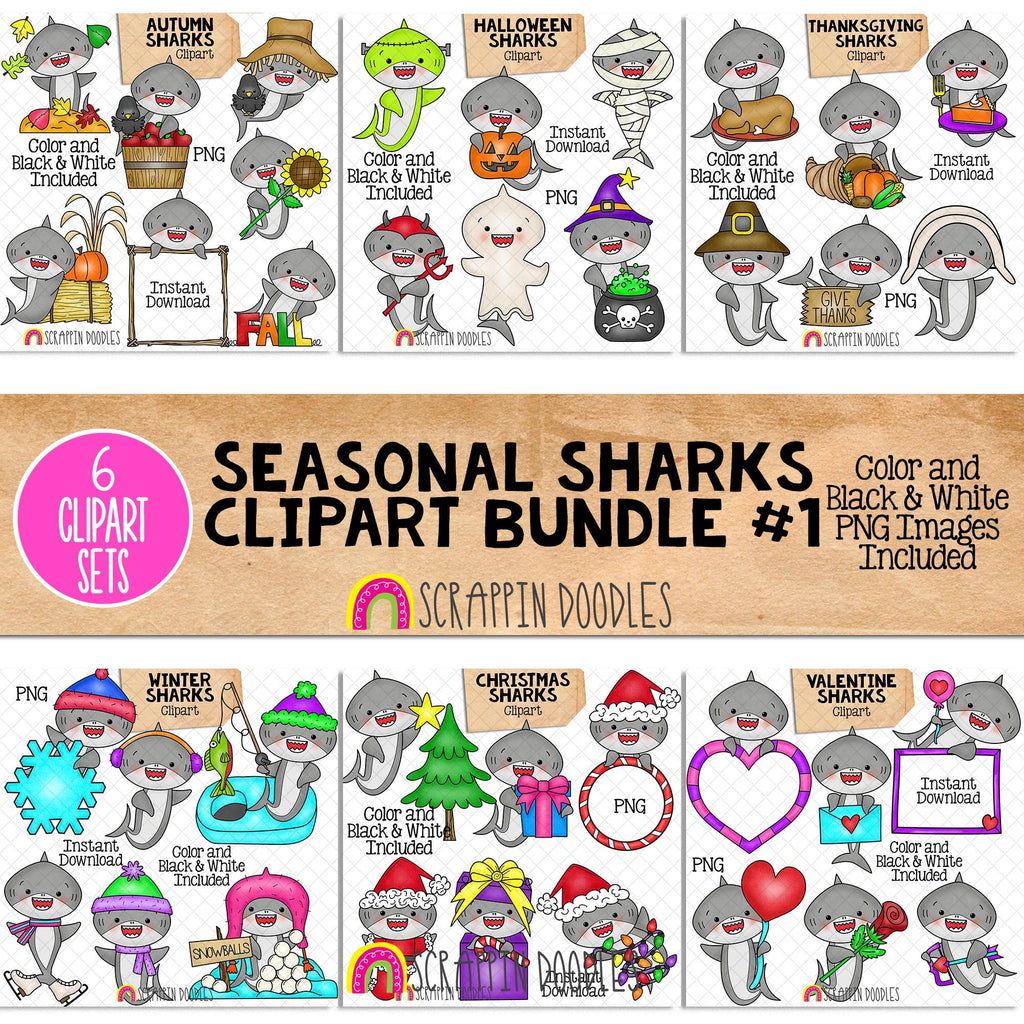 Seasonal Shark Clip Art Bundle - Grey Shark Clipart - Baby Shark ...