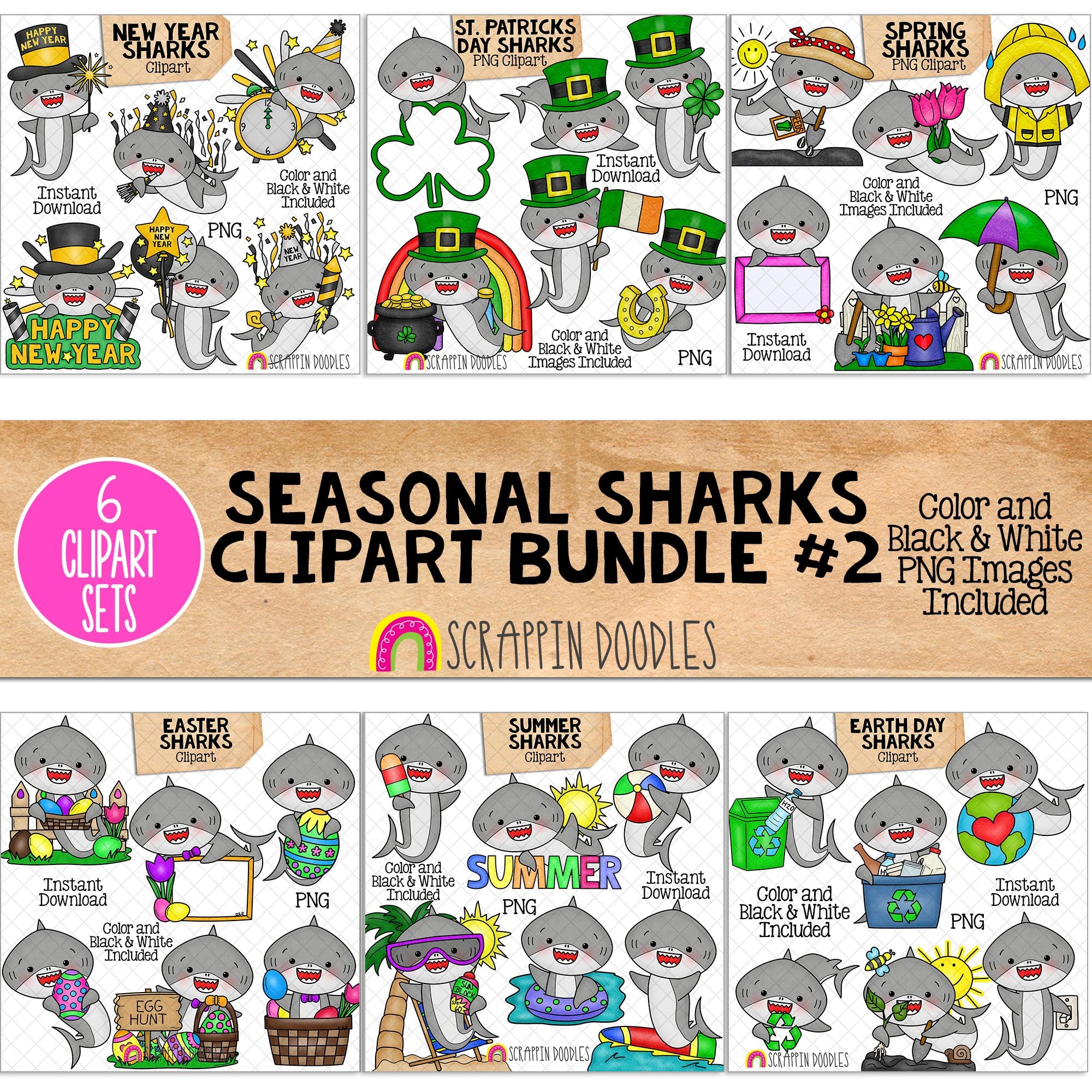 Seasonal Shark Clip Art Bundle 2 - Grey Shark Clipart - Baby Shark ...