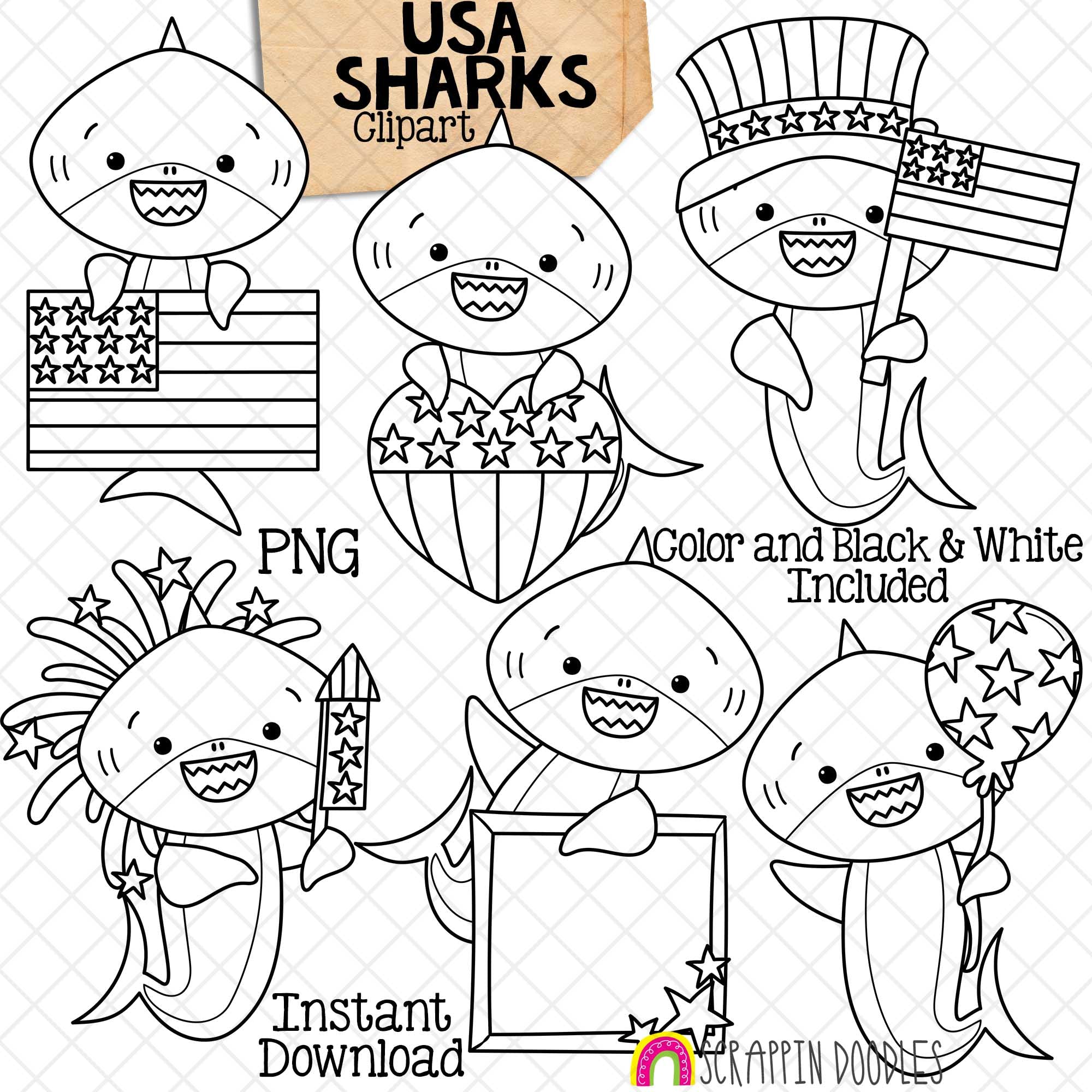 USA Sharks Clip Art - Grey Shark Clipart - Baby Shark - Patriotic - In ...