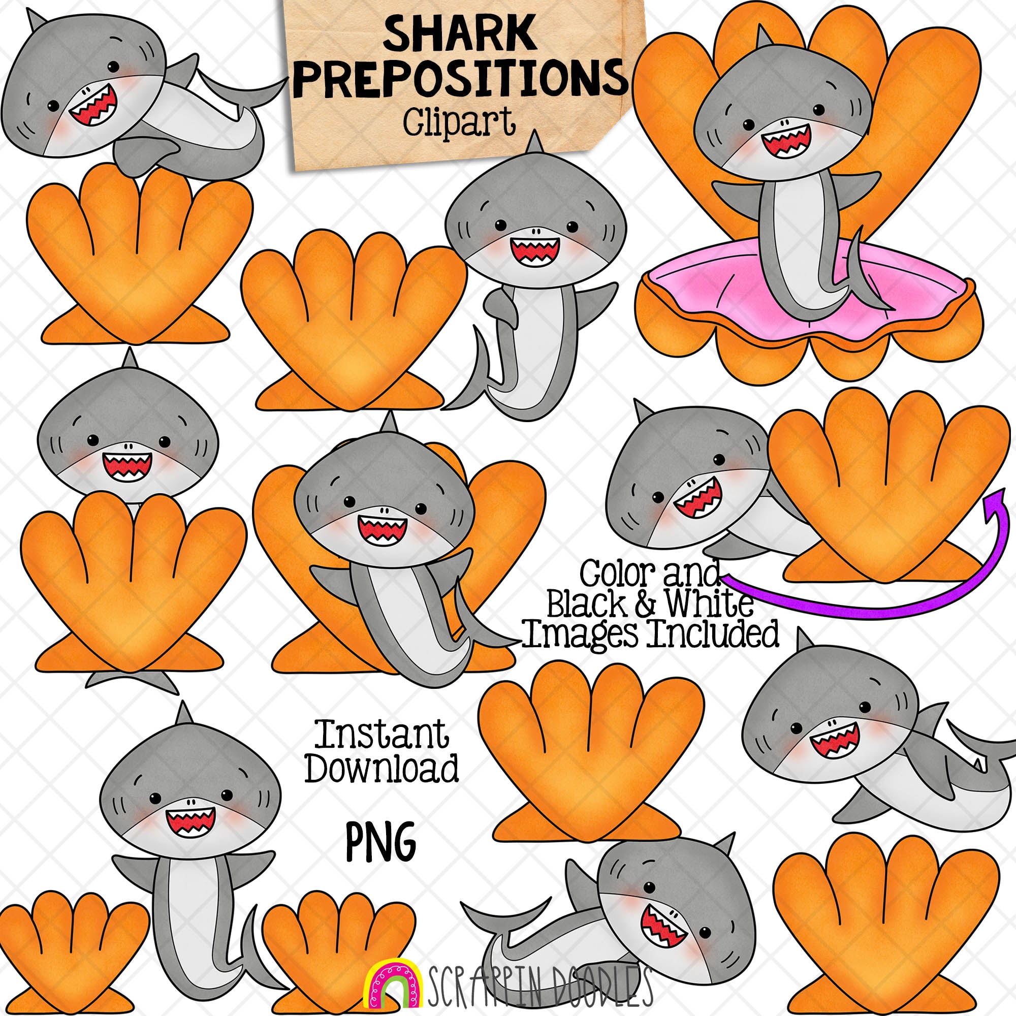Shark Prepositions Clip Art - Grey Shark Clipart - Positional Word Sha ...