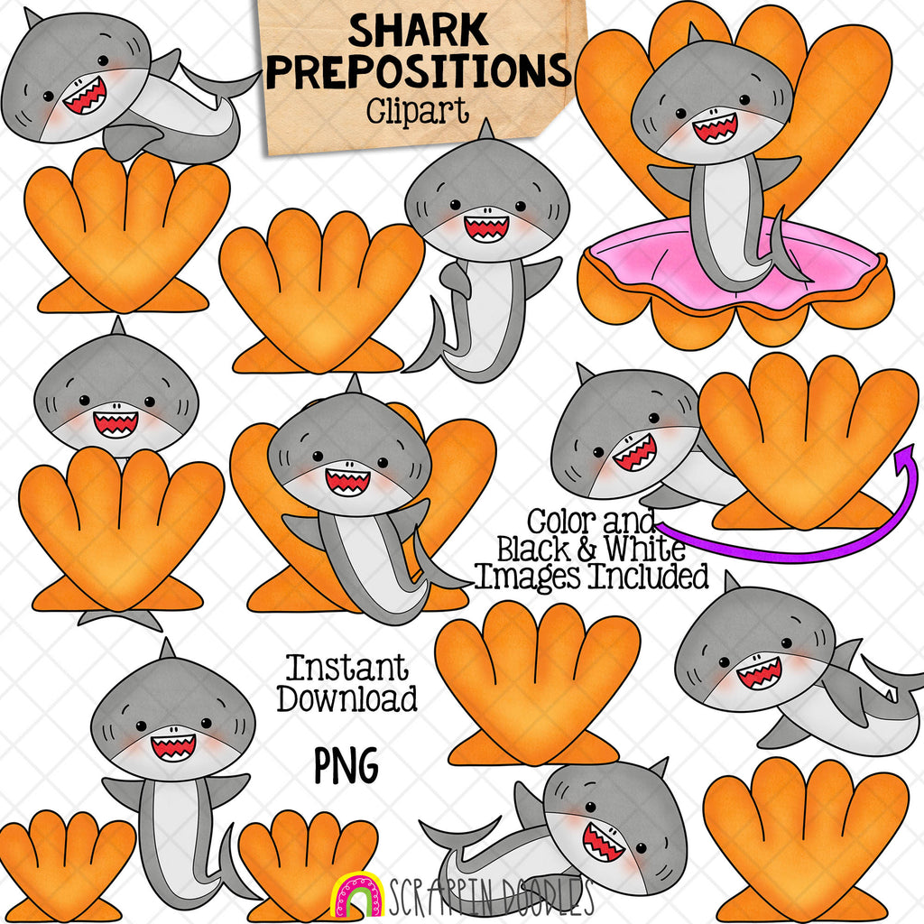 Shark Prepositions Clip Art - Grey Shark Clipart - Positional Word Sha ...