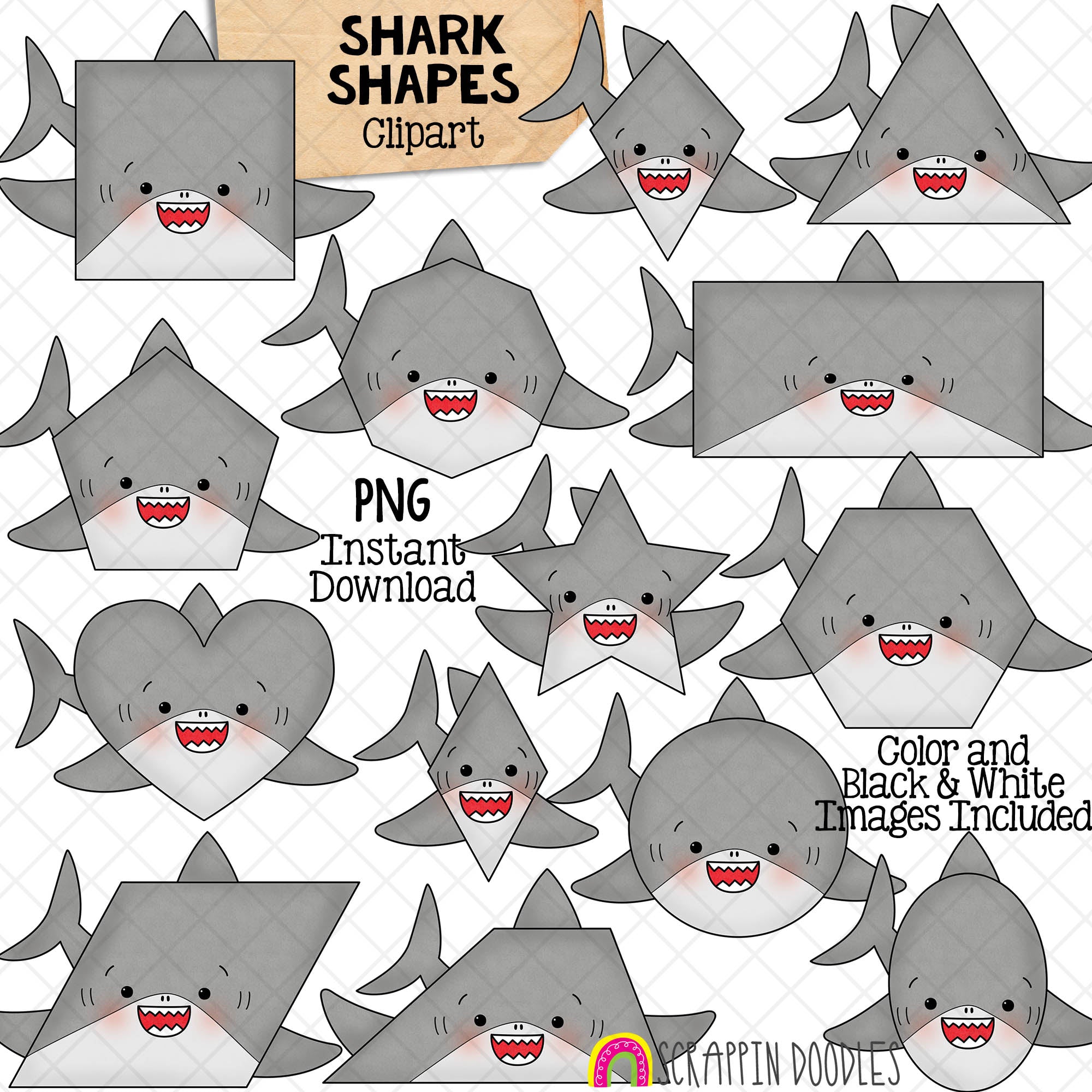 Shark Clip Art Bundle - Grey Shark Clipart - Baby Shark – Scrappin Doodles