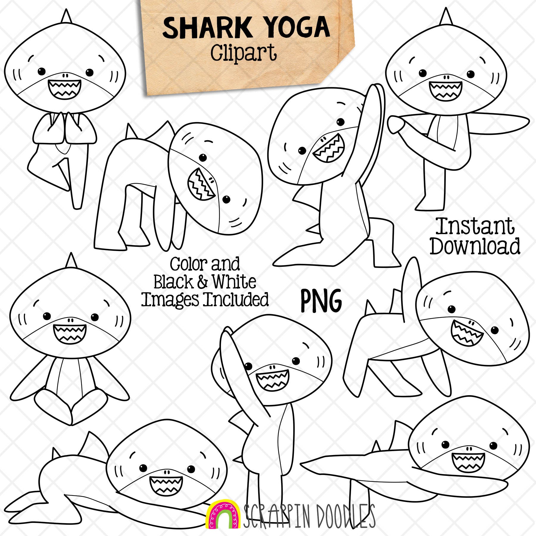 Shark Yoga Clip Art - Stretching Clipart - Sharks Doing Yoga Poses ...