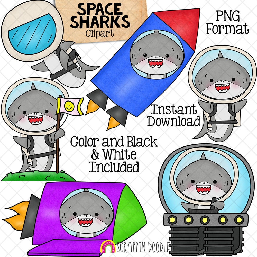 Space Sharks Clip Art - Grey Shark Clipart - Baby Shark - Astronaut ...