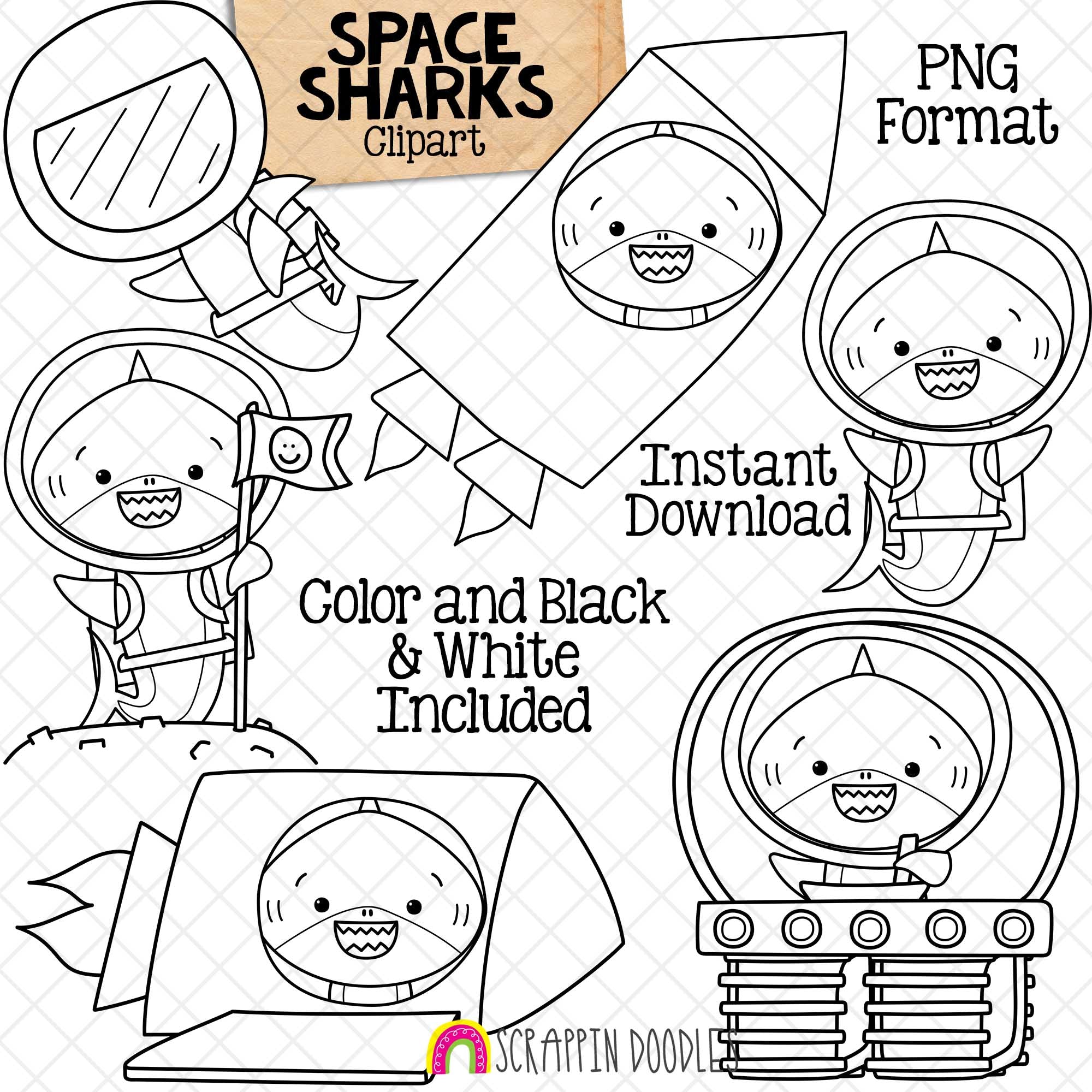 Space Sharks Clip Art - Grey Shark Clipart - Baby Shark - Astronaut ...
