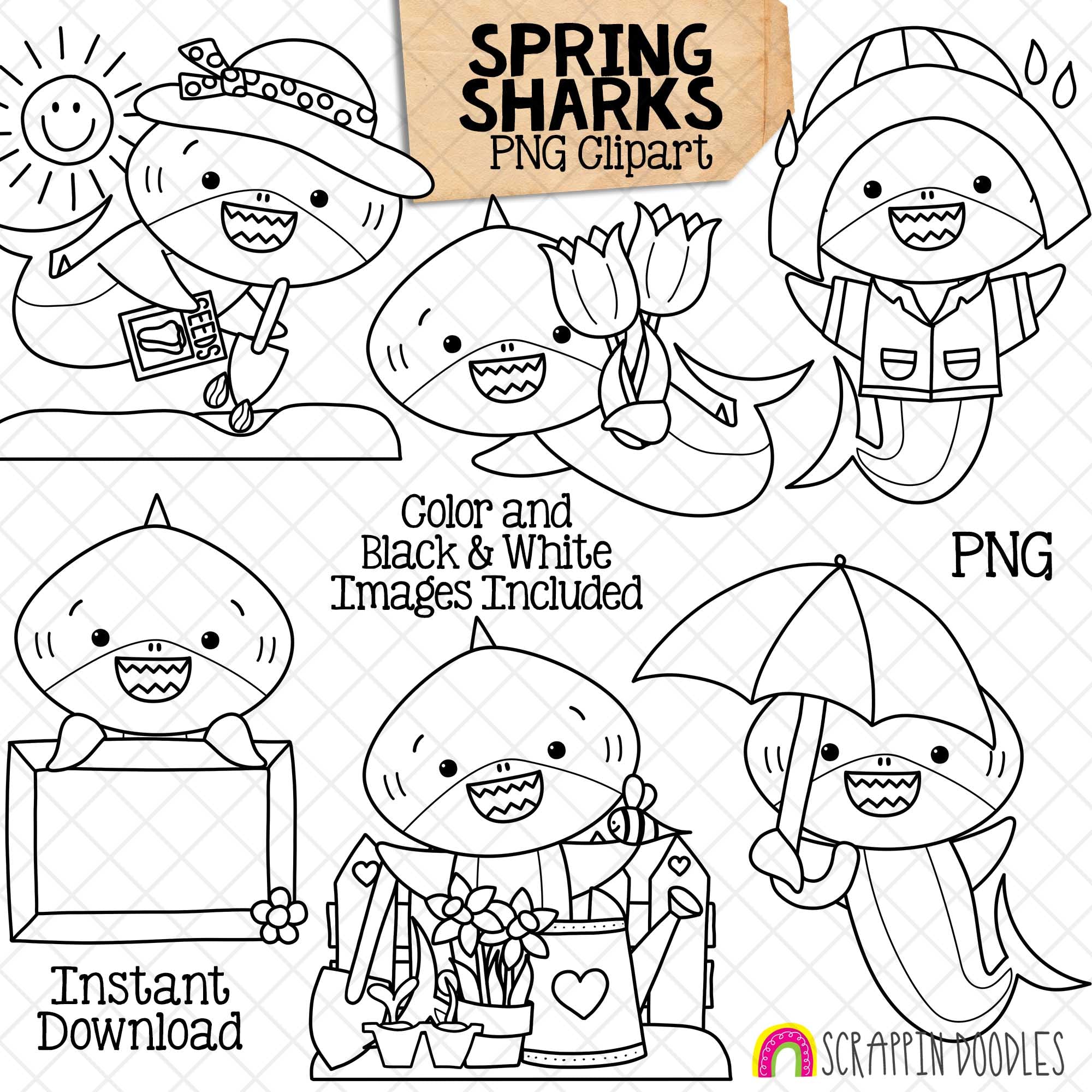 Spring Sharks Clip Art - Grey Shark Gardening Clipart - Baby Shark ...