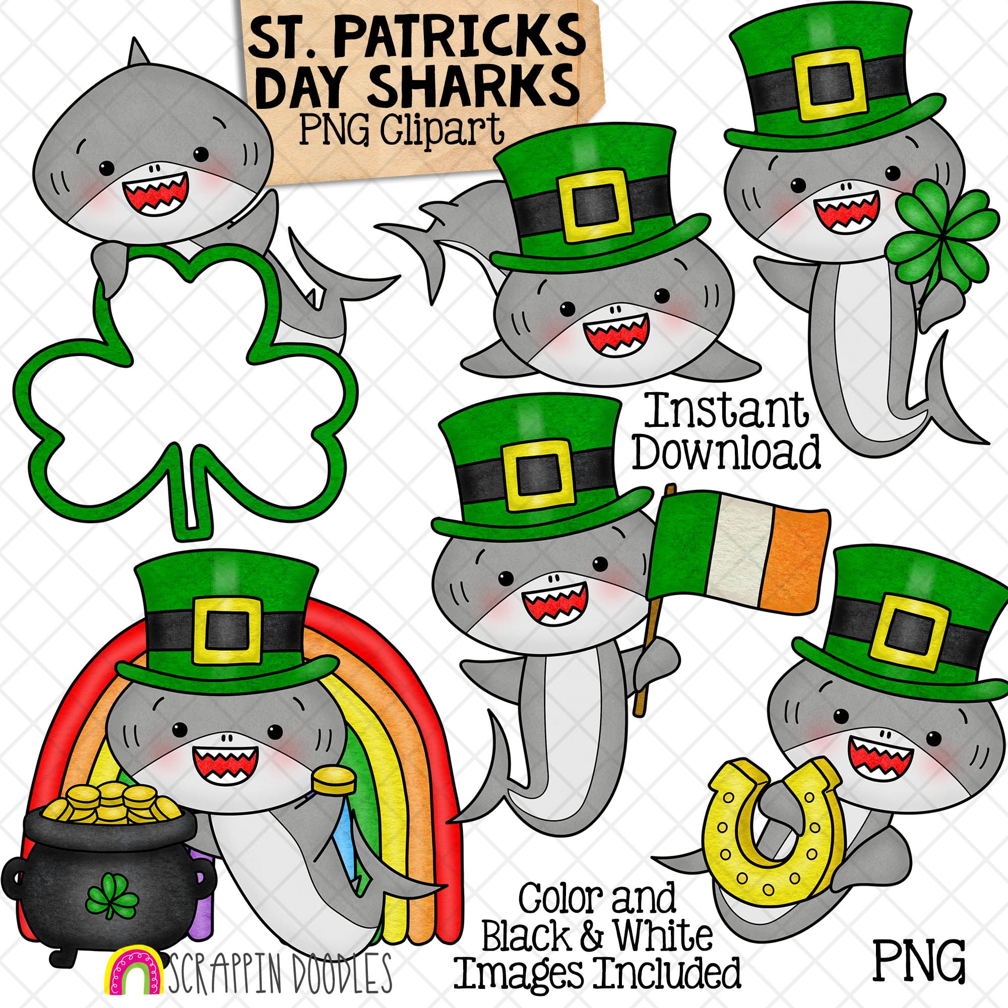 St Patricks Day Sharks Clip Art - Irish - Grey Shark Clipart - Baby Sh ...