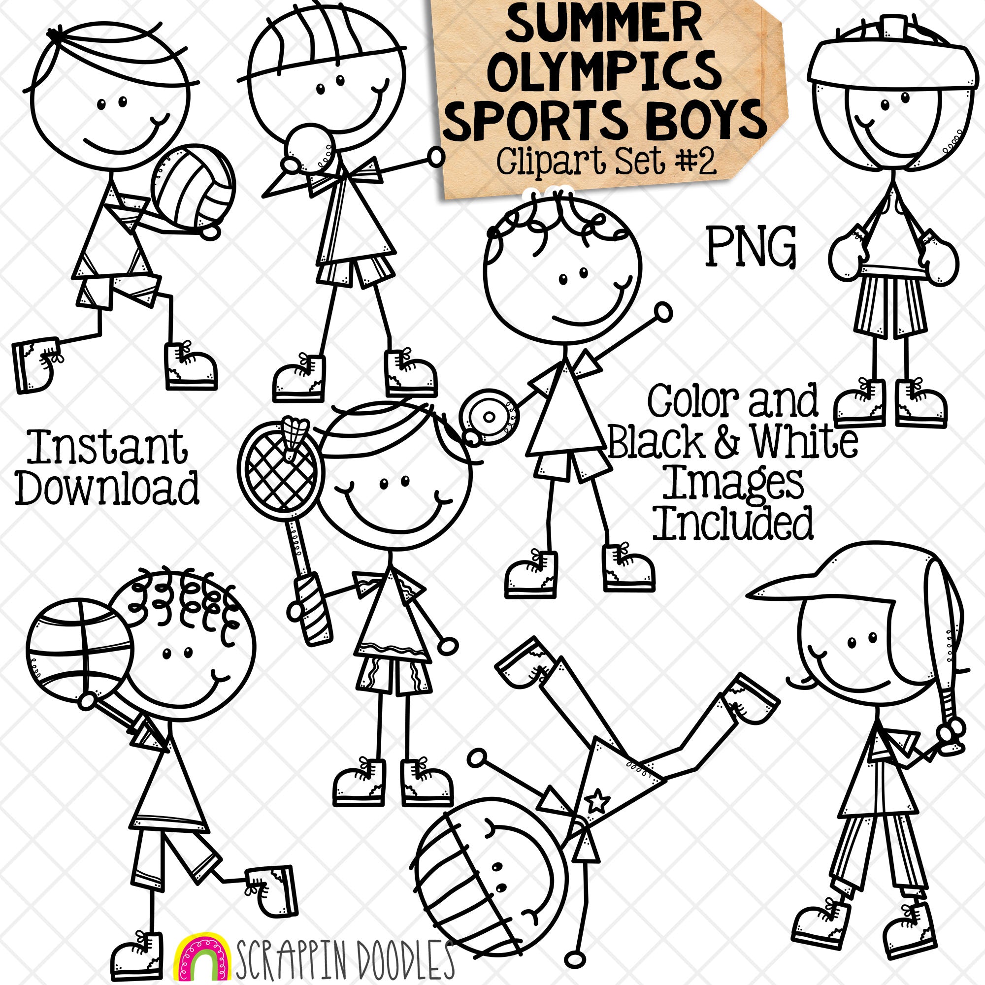 Summer Olympics Sports Boys ClipArt Set 2 - Discus - Shot Put - Badmin ...