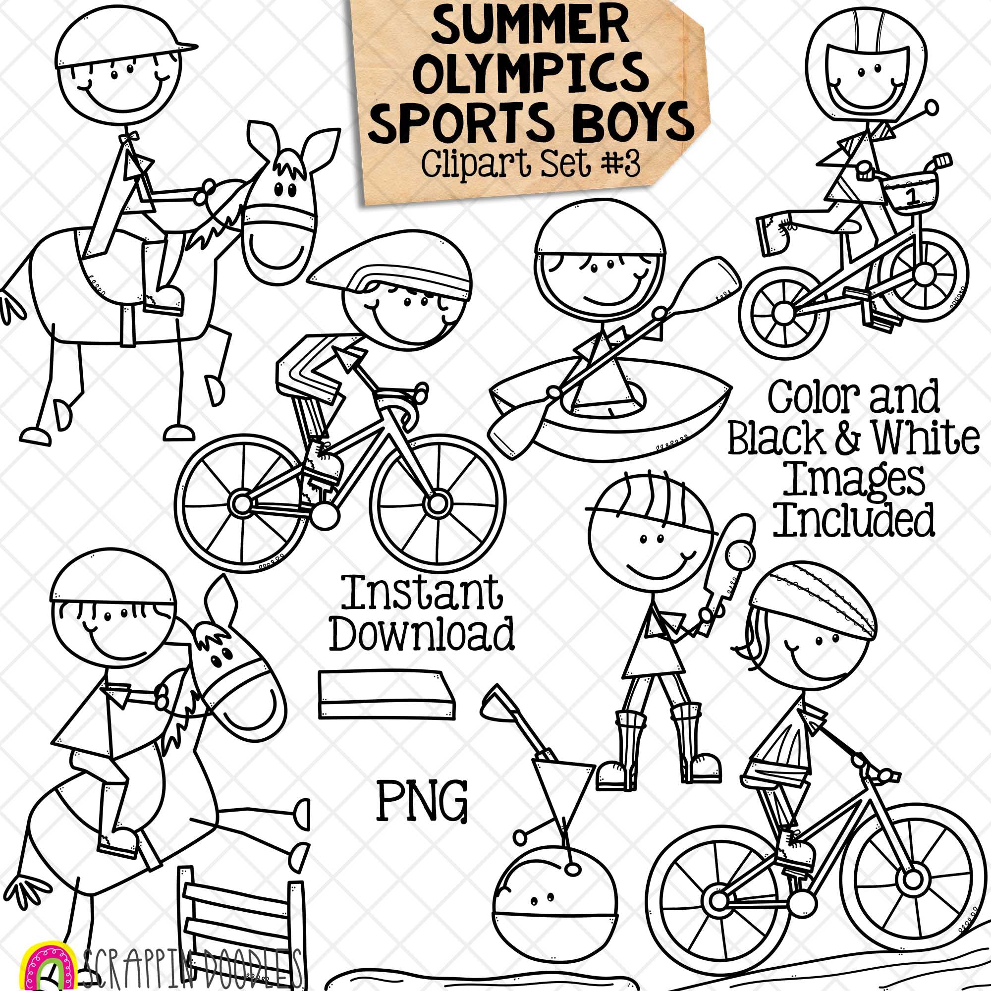 Summer Olympics Sports Boys ClipArt Set 3 - Canoeing - Cricket - Cycli ...