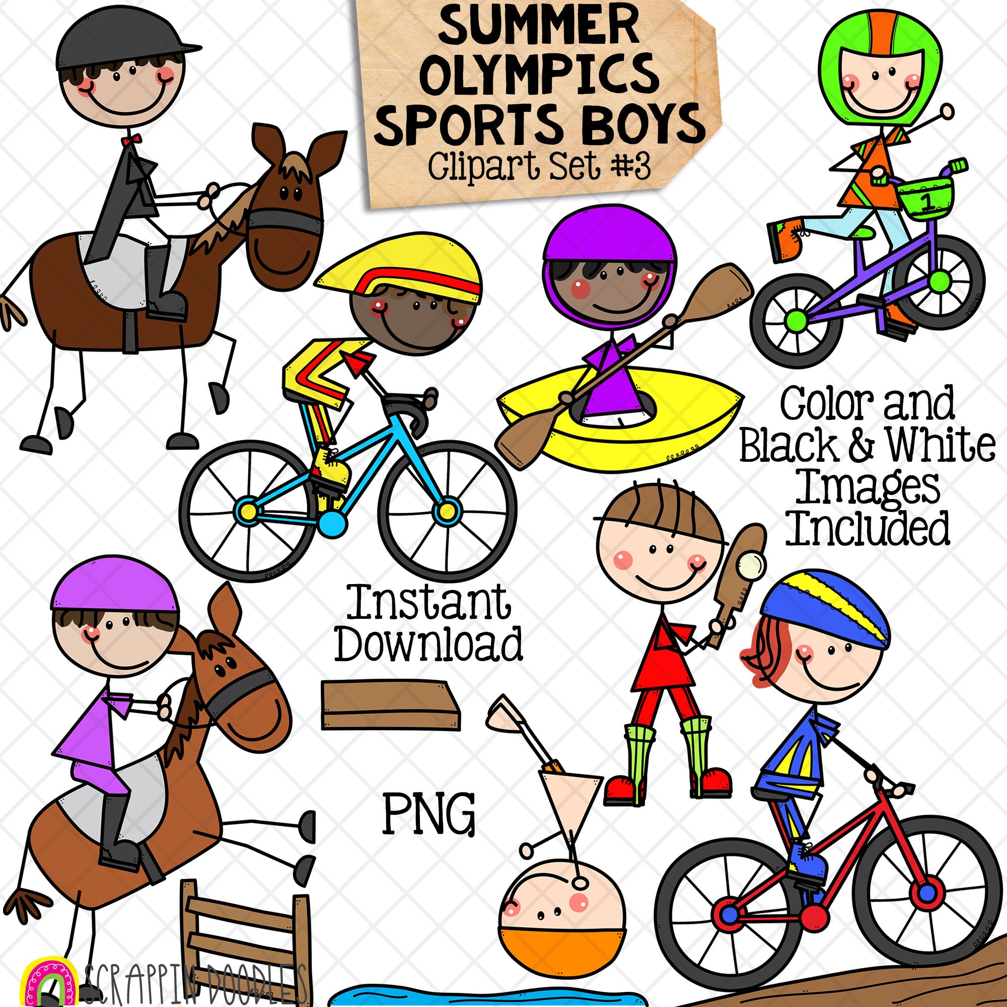 Summer Olympics Sports Boys ClipArt Set 3 - Canoeing - Cricket - Cycli ...