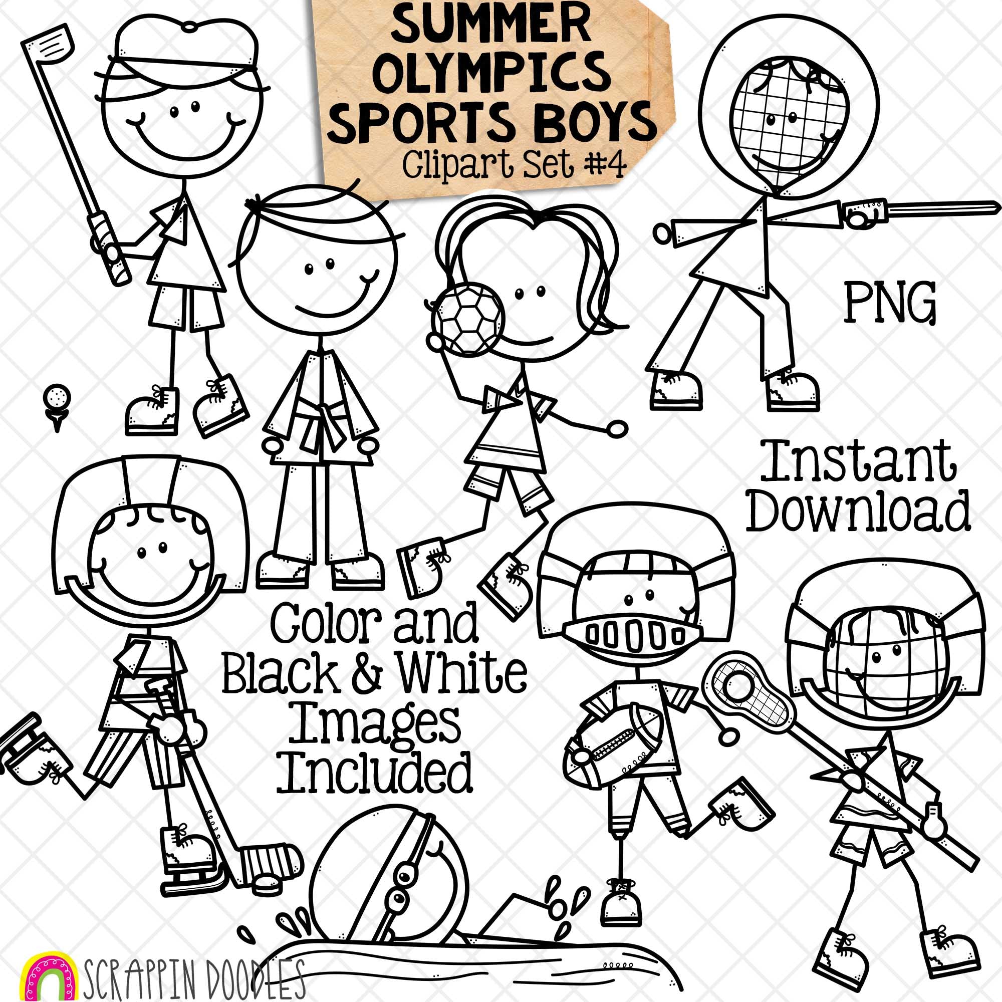 Summer Olympics Sports Boys ClipArt Set 4 - Fencing - Football - Golf ...