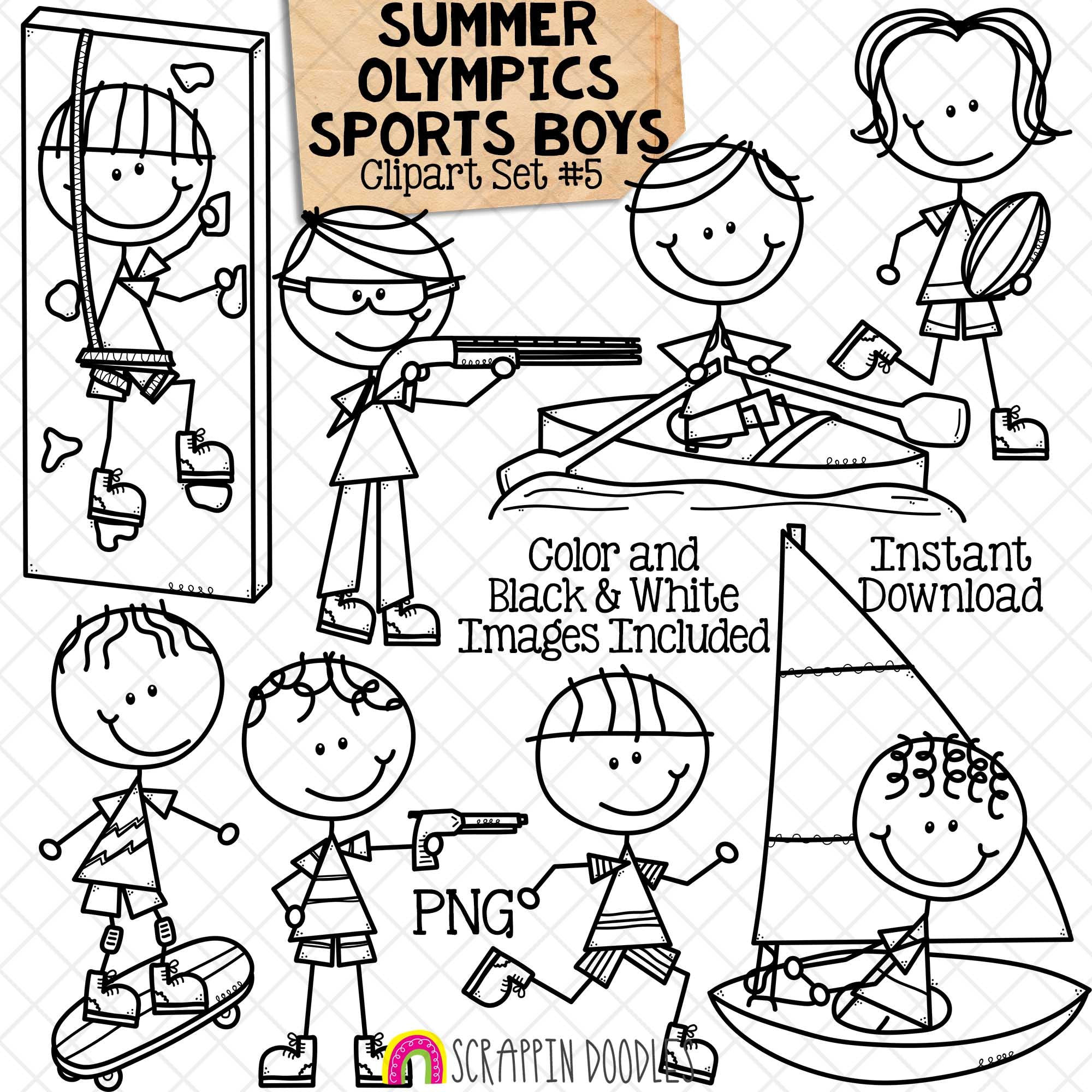 Summer Olympics Sports Boys ClipArt Set 5 - Pentathlon Shooting - Rowi ...
