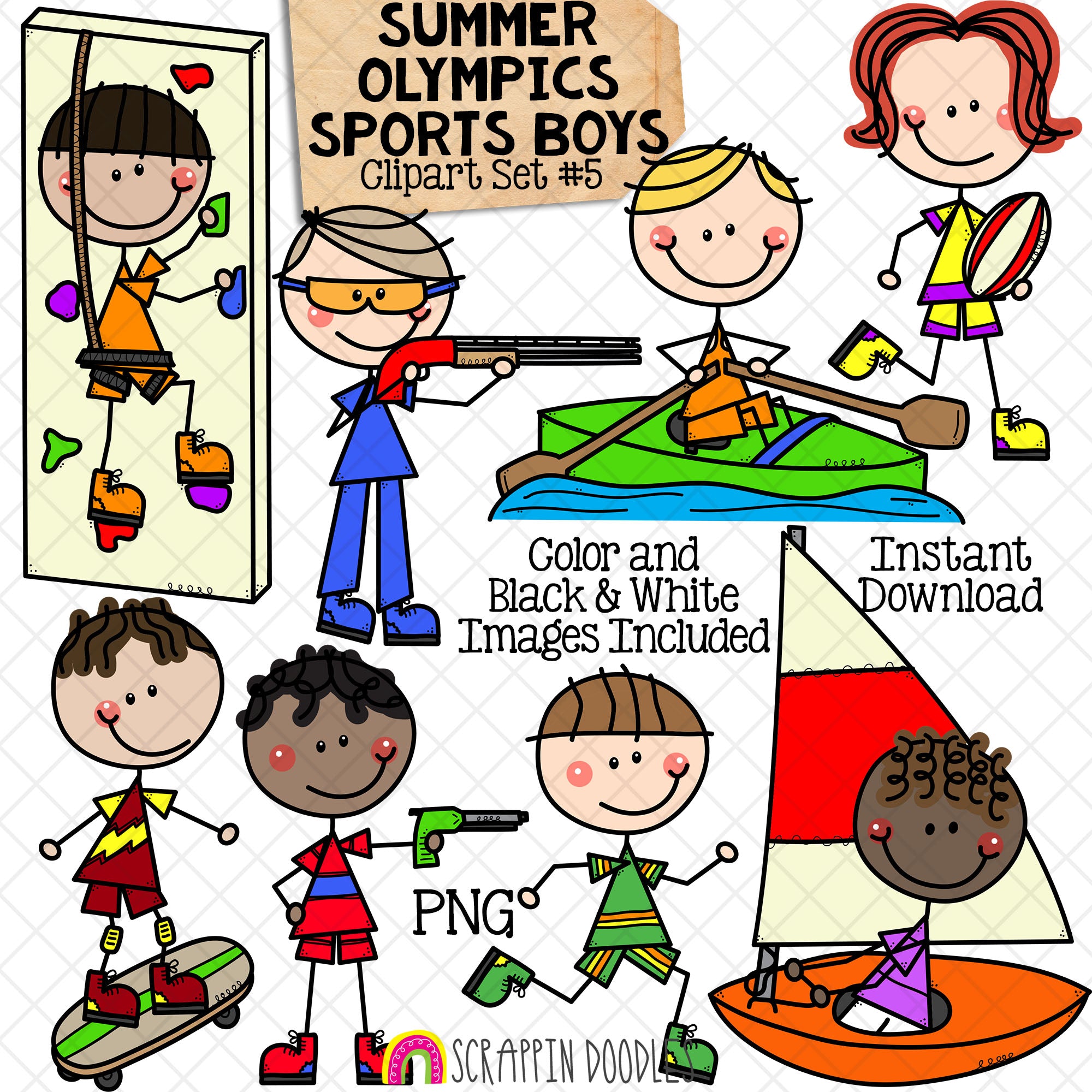 Summer Olympics Sports Boys ClipArt Set 5 - Pentathlon Shooting - Rowi ...