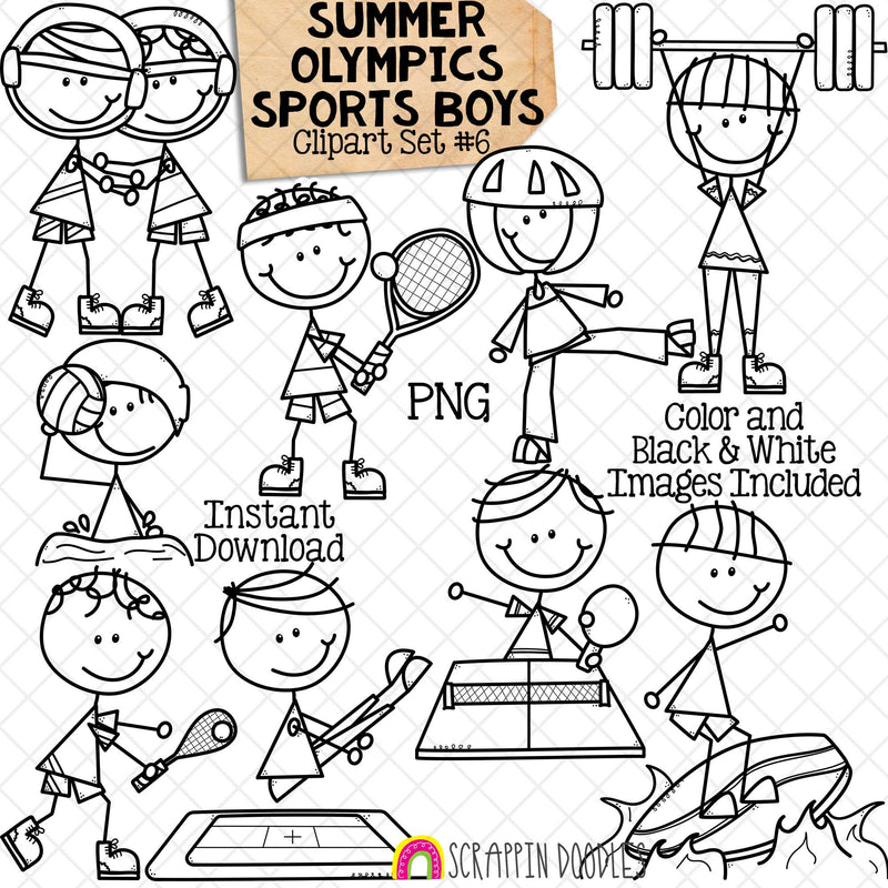 Summer Olympics Sports Boys ClipArt Set 6 - Squash - Sailing - Table T ...