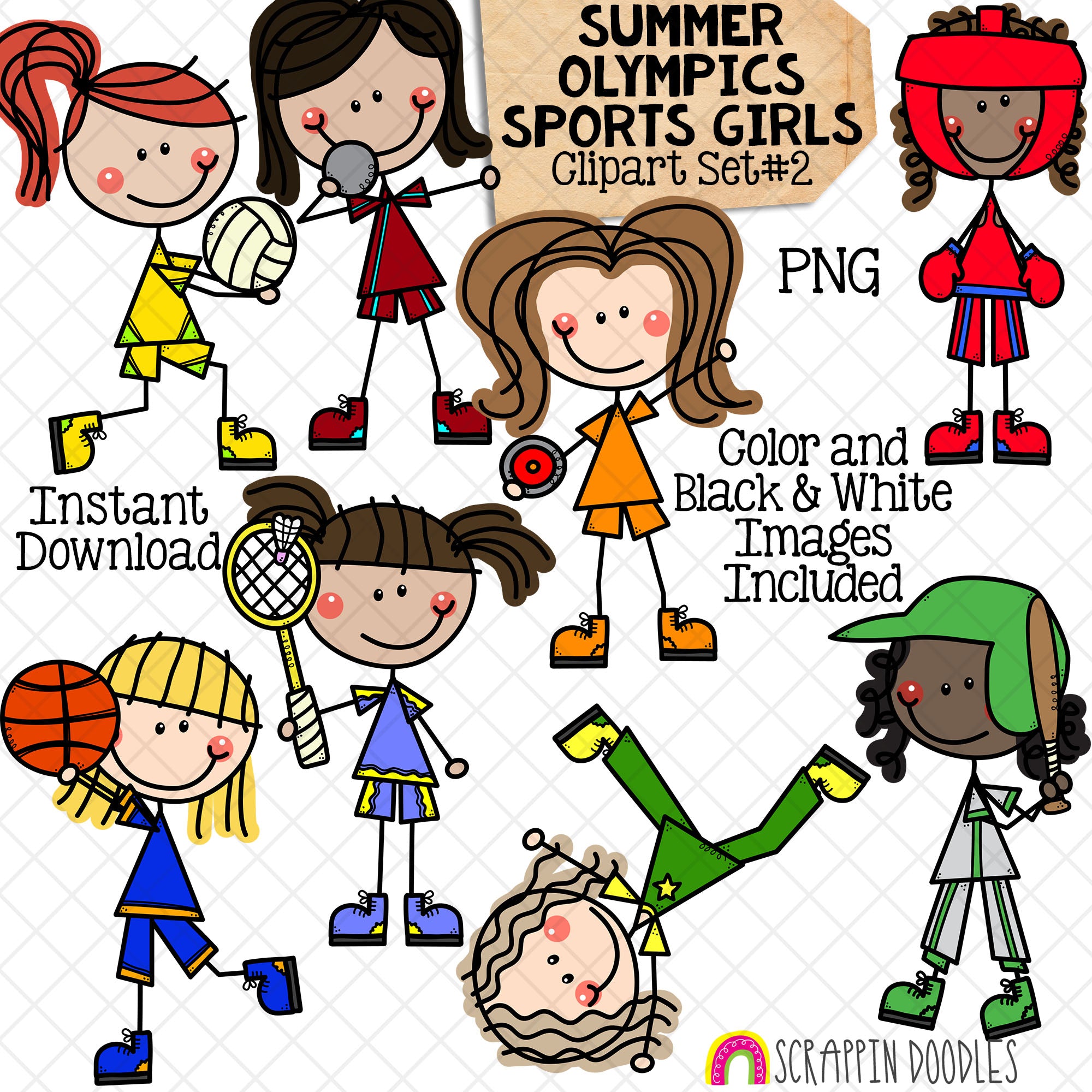 Summer Olympics Sports Girls ClipArt Set 2 - Discus - Shot Put - Badmi ...