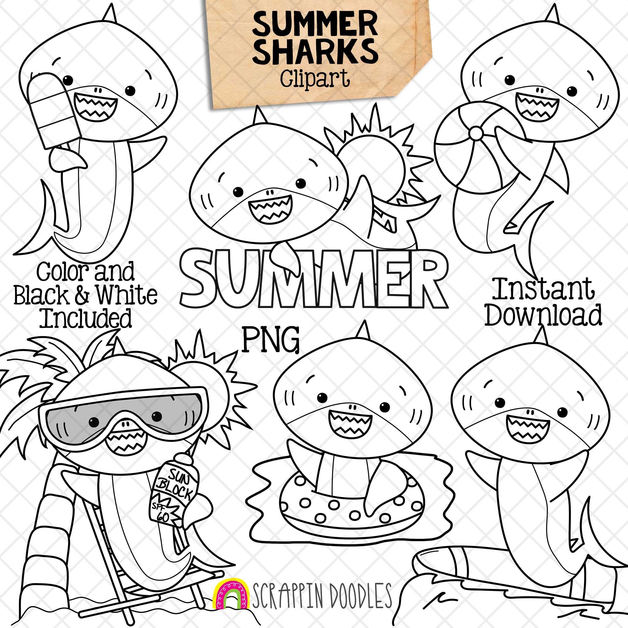 Summer Sharks Clip Art - Grey Shark Beach Clipart - Baby Shark ...