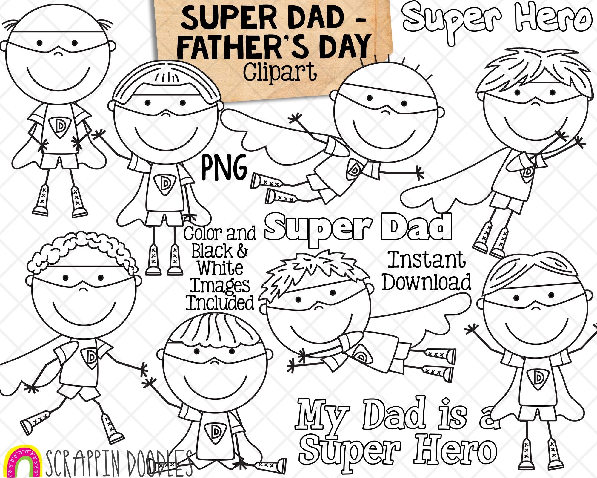 Father's Day Clip Art - Super Dad ClipArt - Dad - Papa – Scrappin Doodles