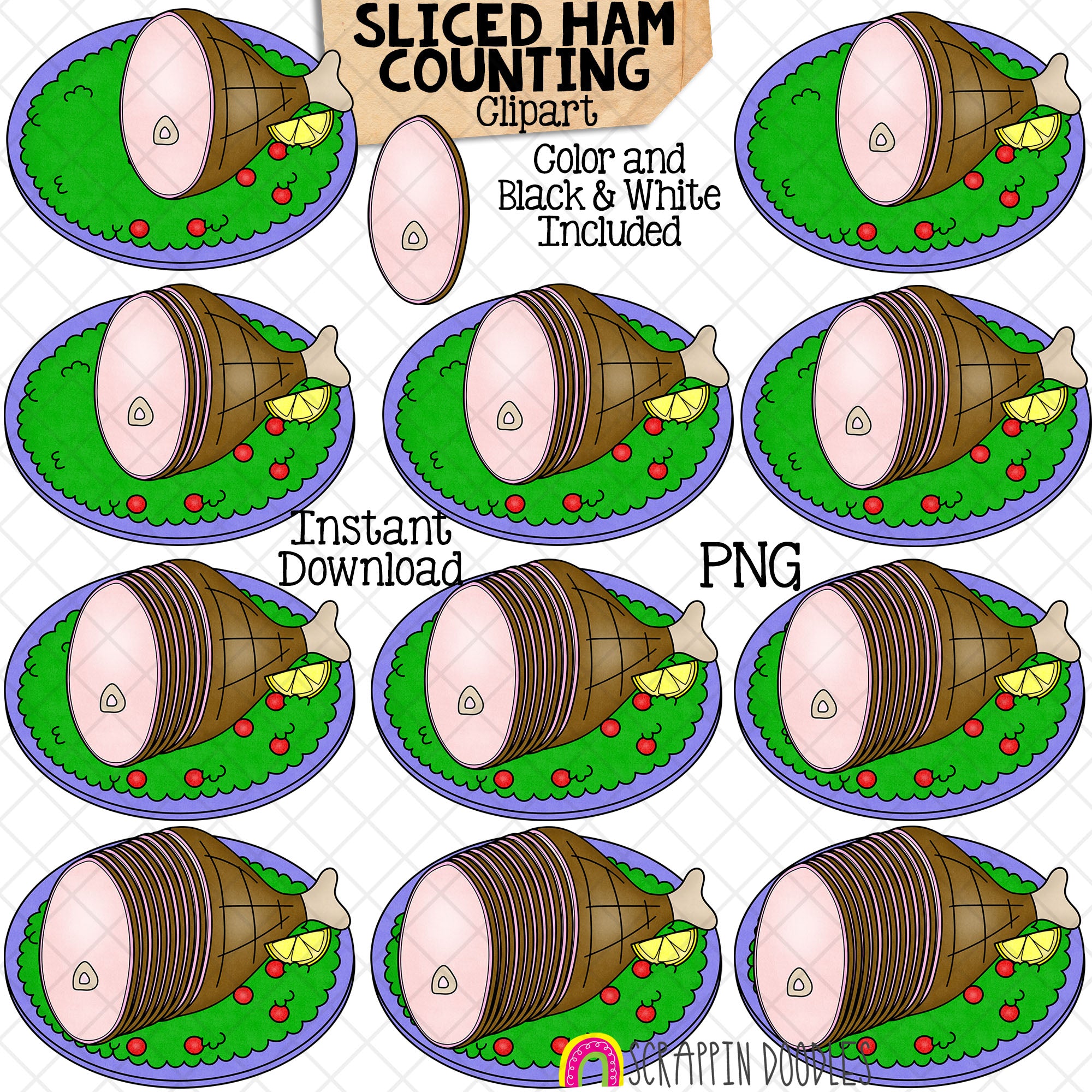 Counting Ham Slices ClipArt - Thanksgiving Sliced Ham on Plate Clip Ar ...